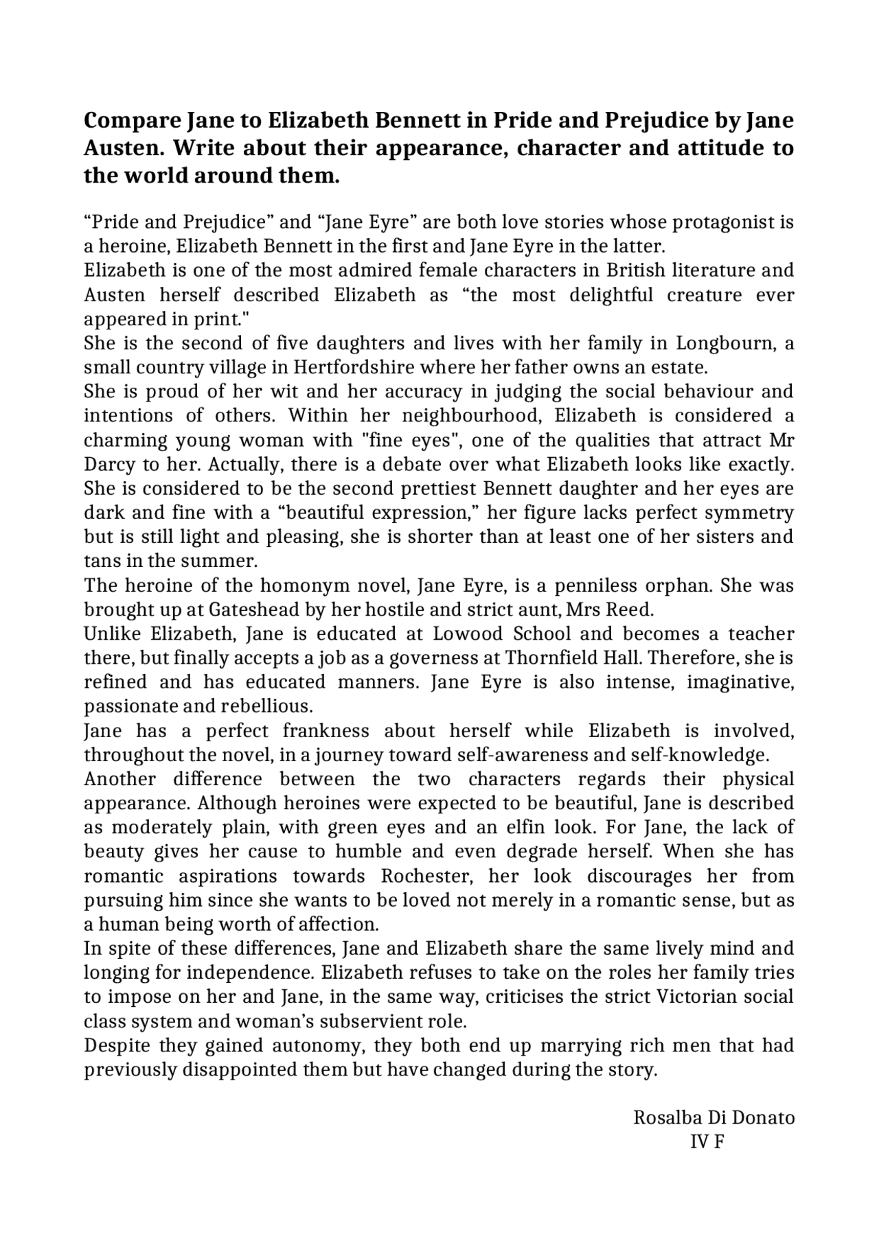 Confronto Tra Jane Eyre Ed Elizabeth Bennet Appunti Di Inglese Docsity