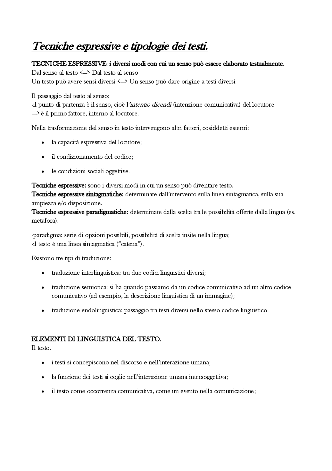 Tecniche Espressive E Tipologie Dei Testi Docsity