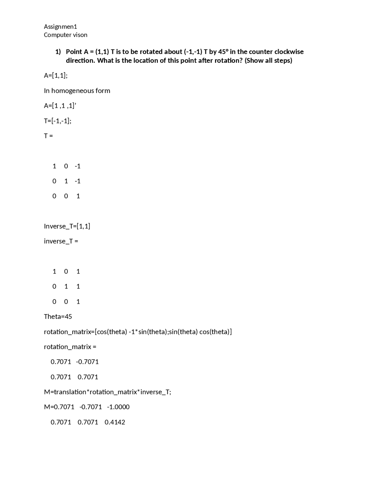 Computer Vision Assignment Docsity