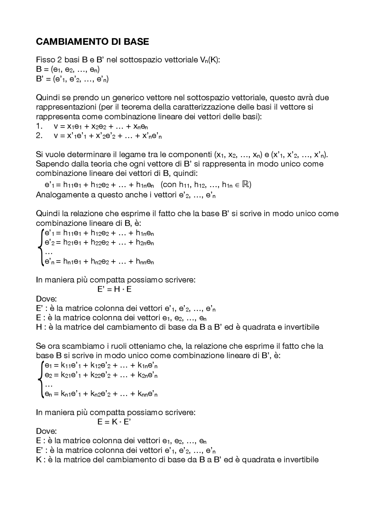 Cambiamento di Base da Algebra Lineare | Schemi e mappe concettuali di ...