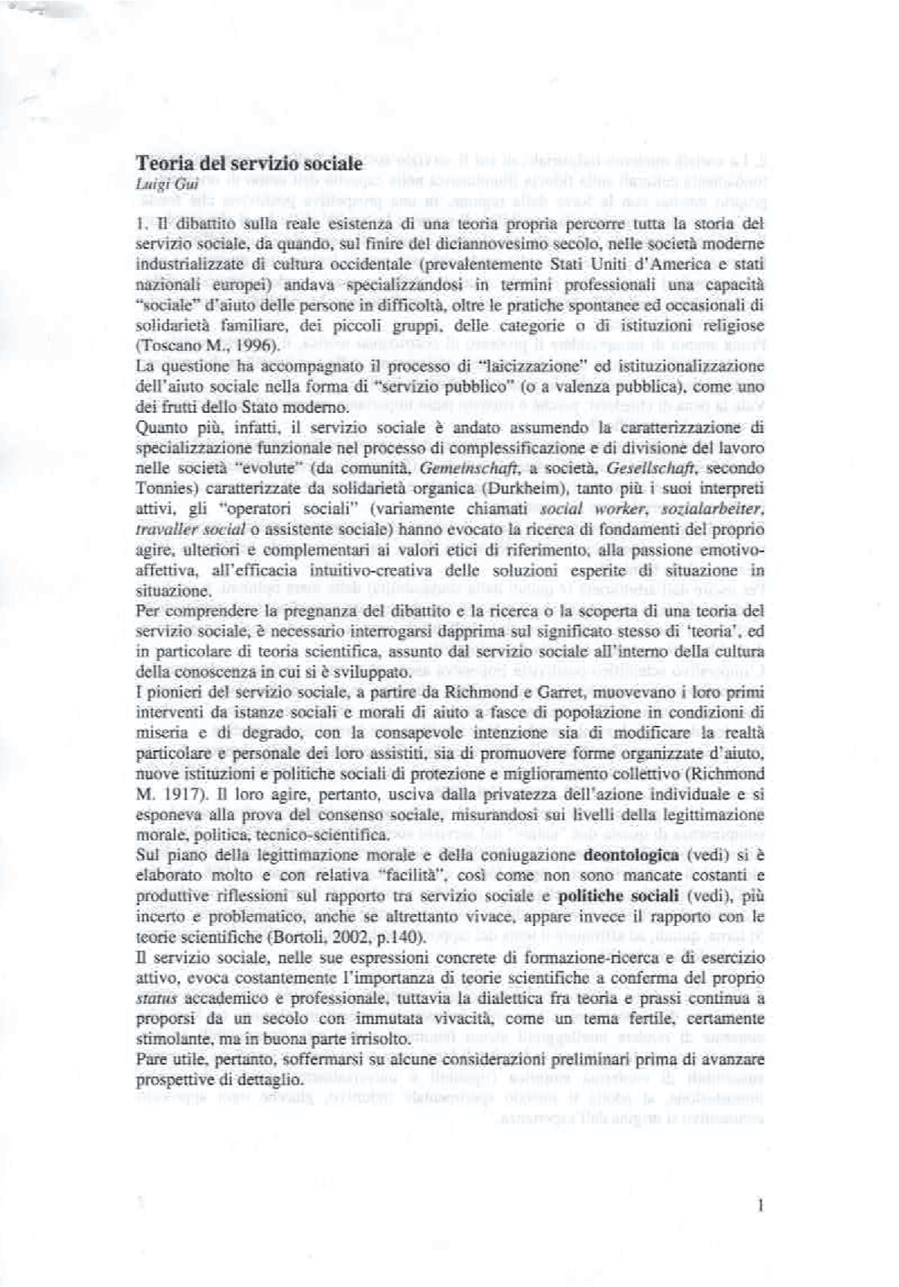 Le Sfide Teoriche Del Servizio Sociale Luigi Gui Docsity