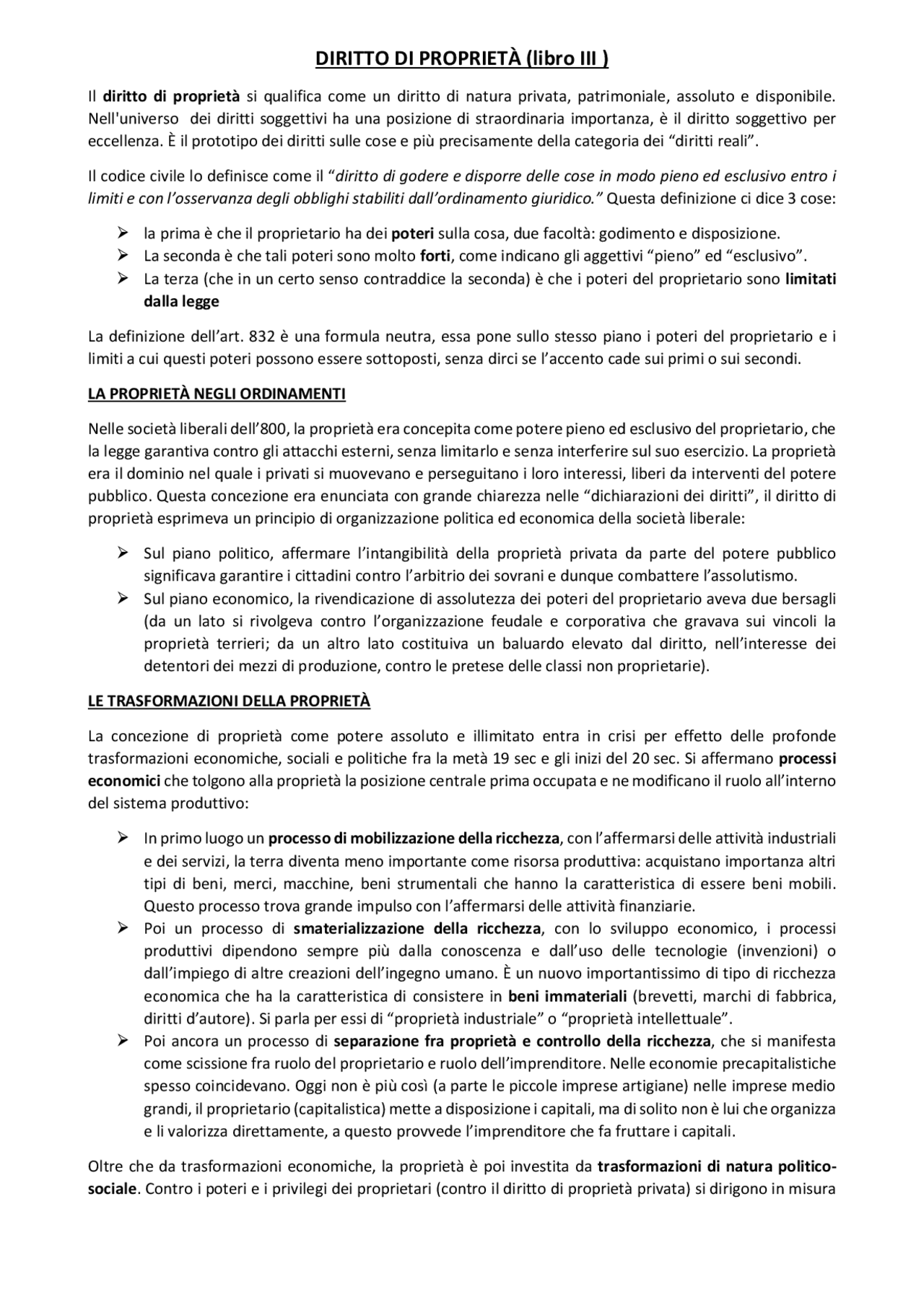 Riassunti Proprieta Diritto Privato Docsity