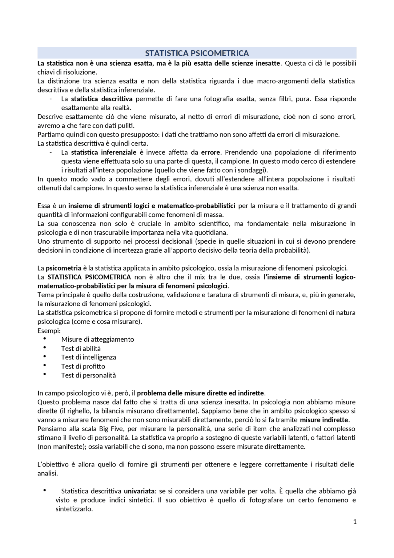 Statistica Psicometrica Appunti Secondo Anno Ucsc Docsity