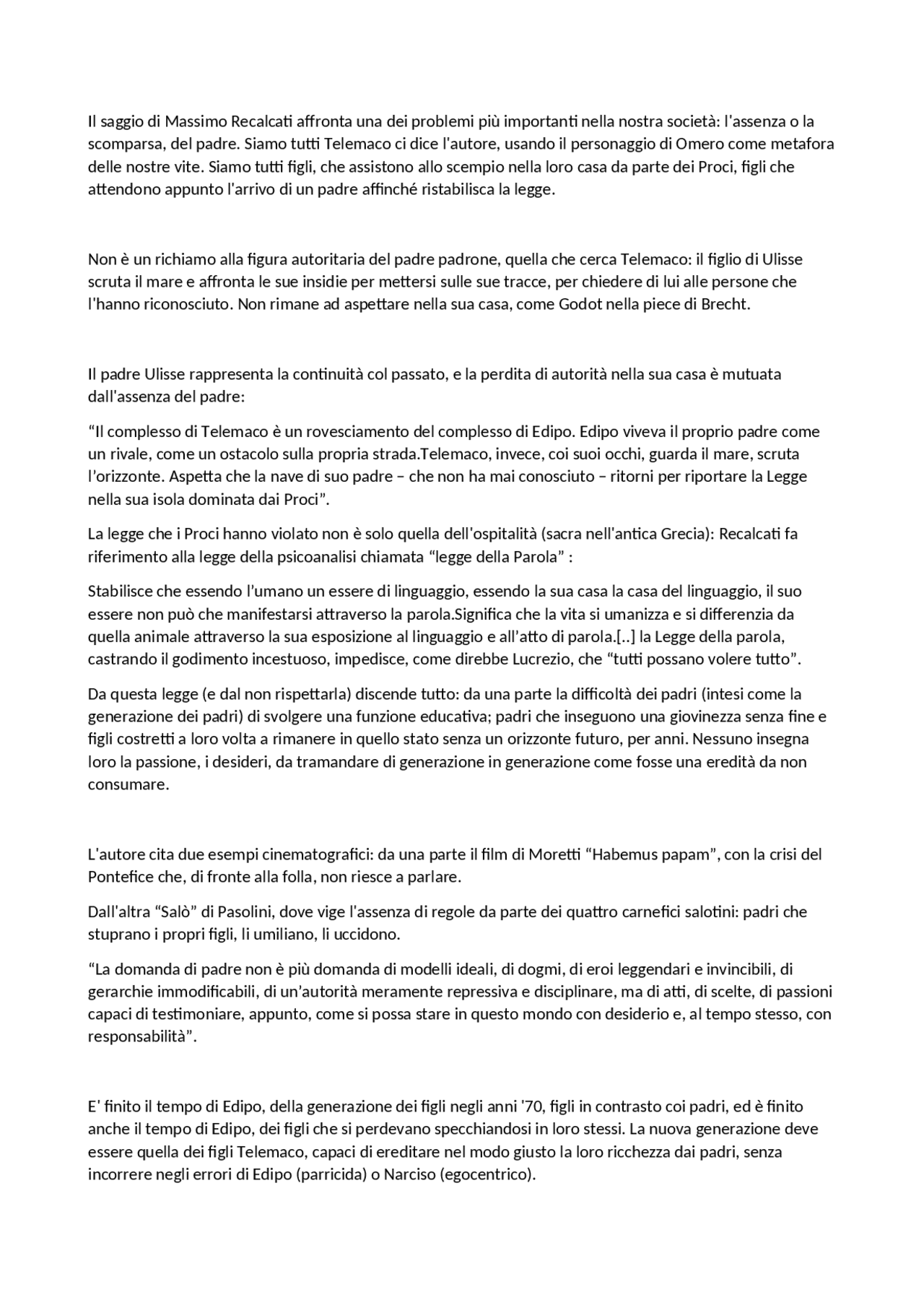 Riassunto Il Complesso Di Telemaco Docsity