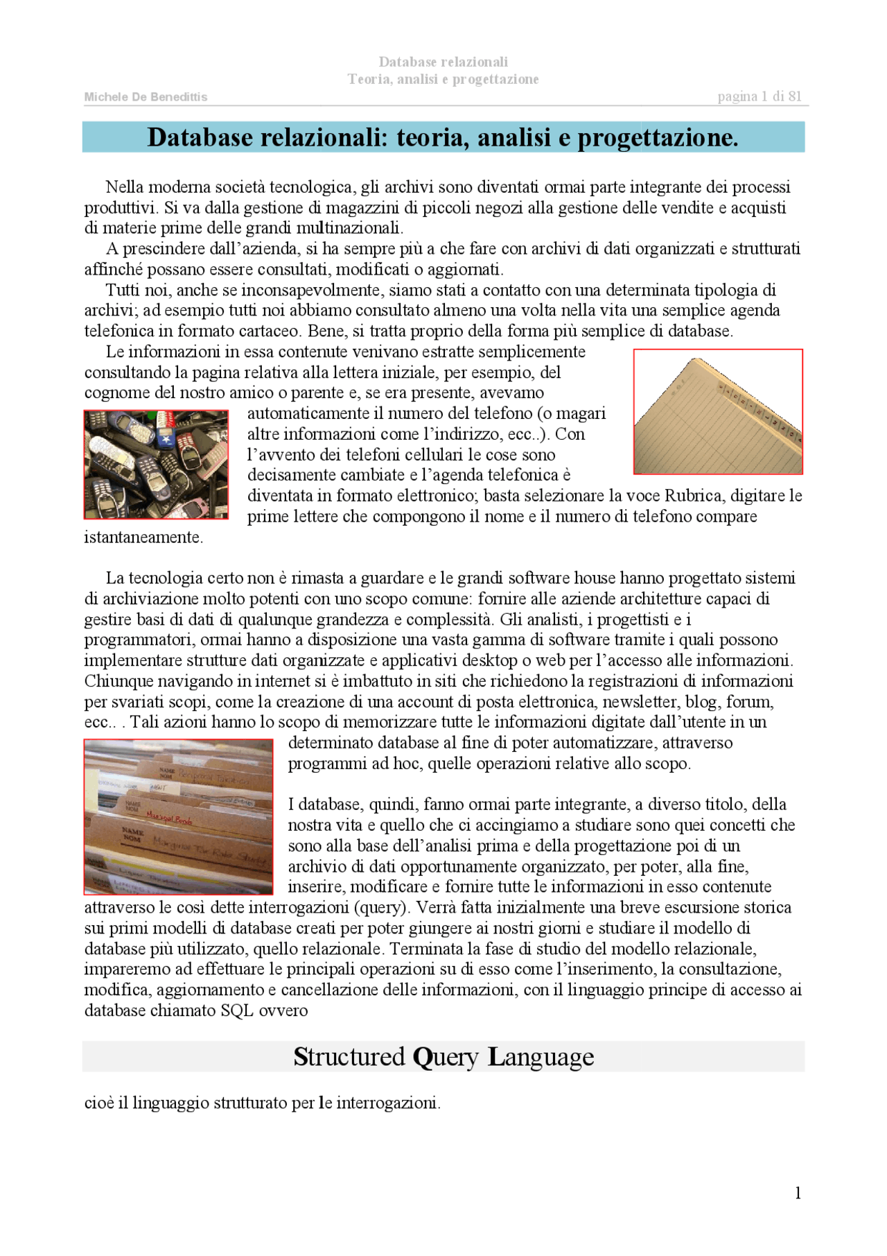 Database Relazionali - Teoria, analisi e progettazione - Docsity