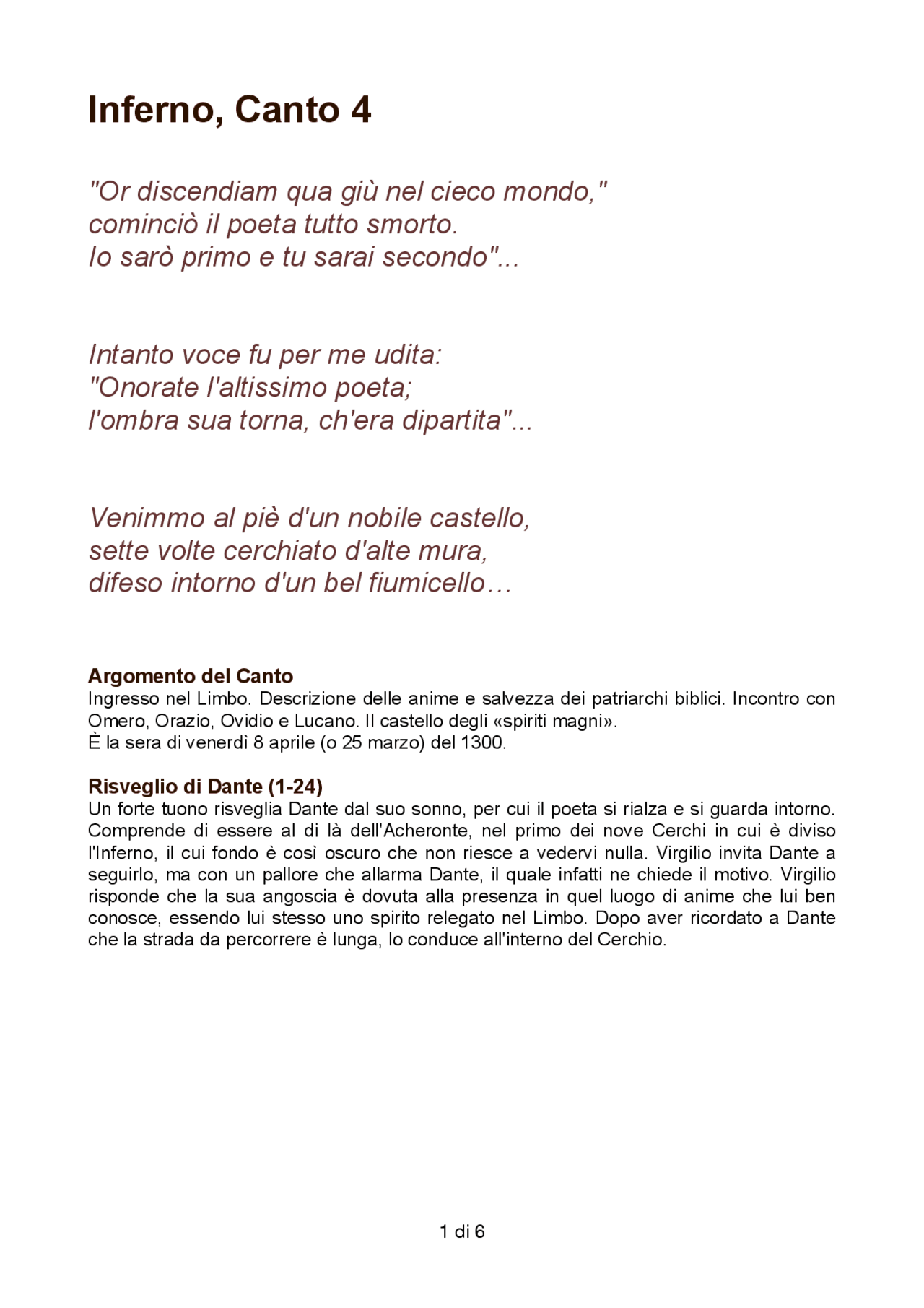Inferno Canto 4 Divina Commedia Docsity