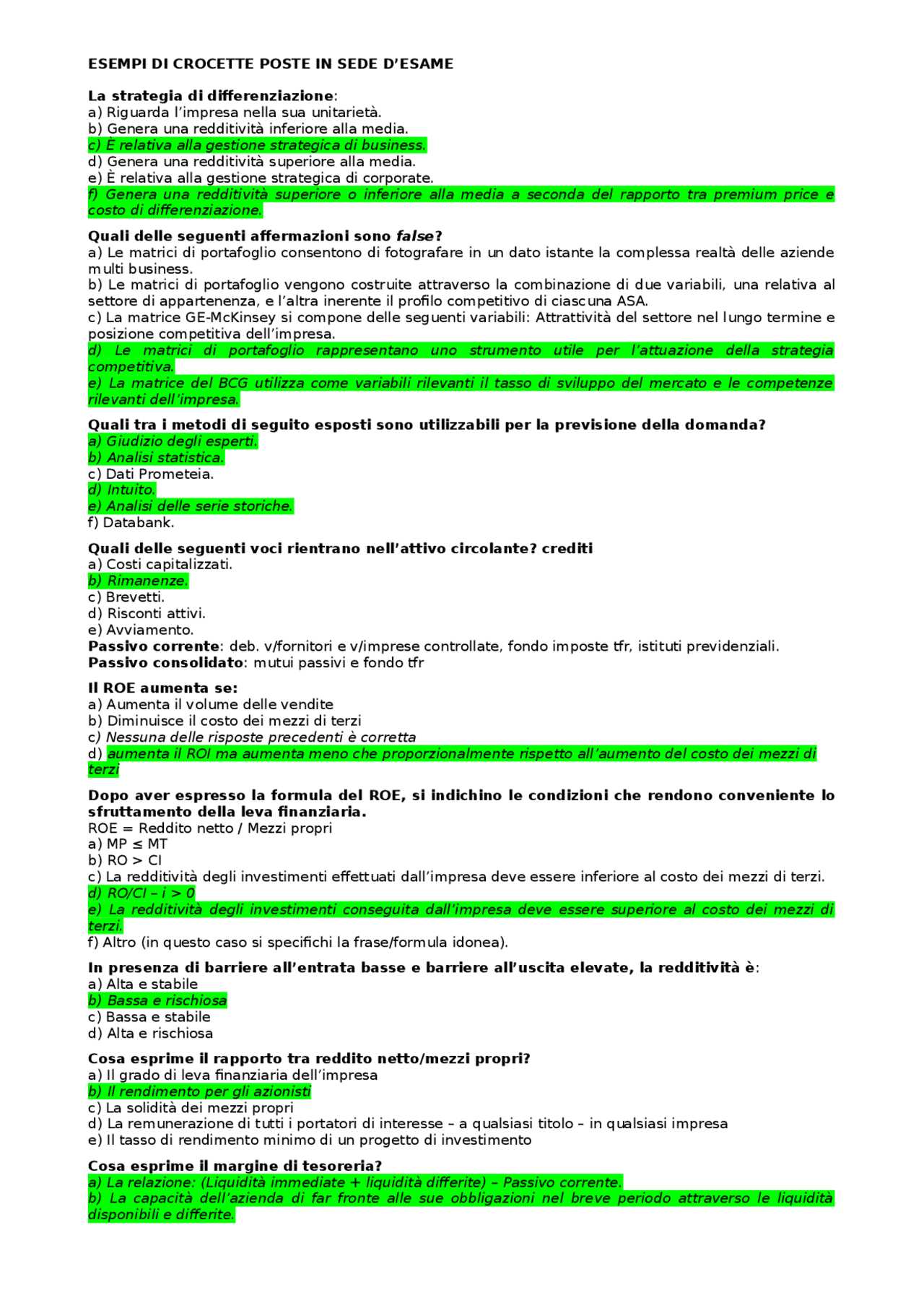 Esame A Crocette Di Egi Docsity