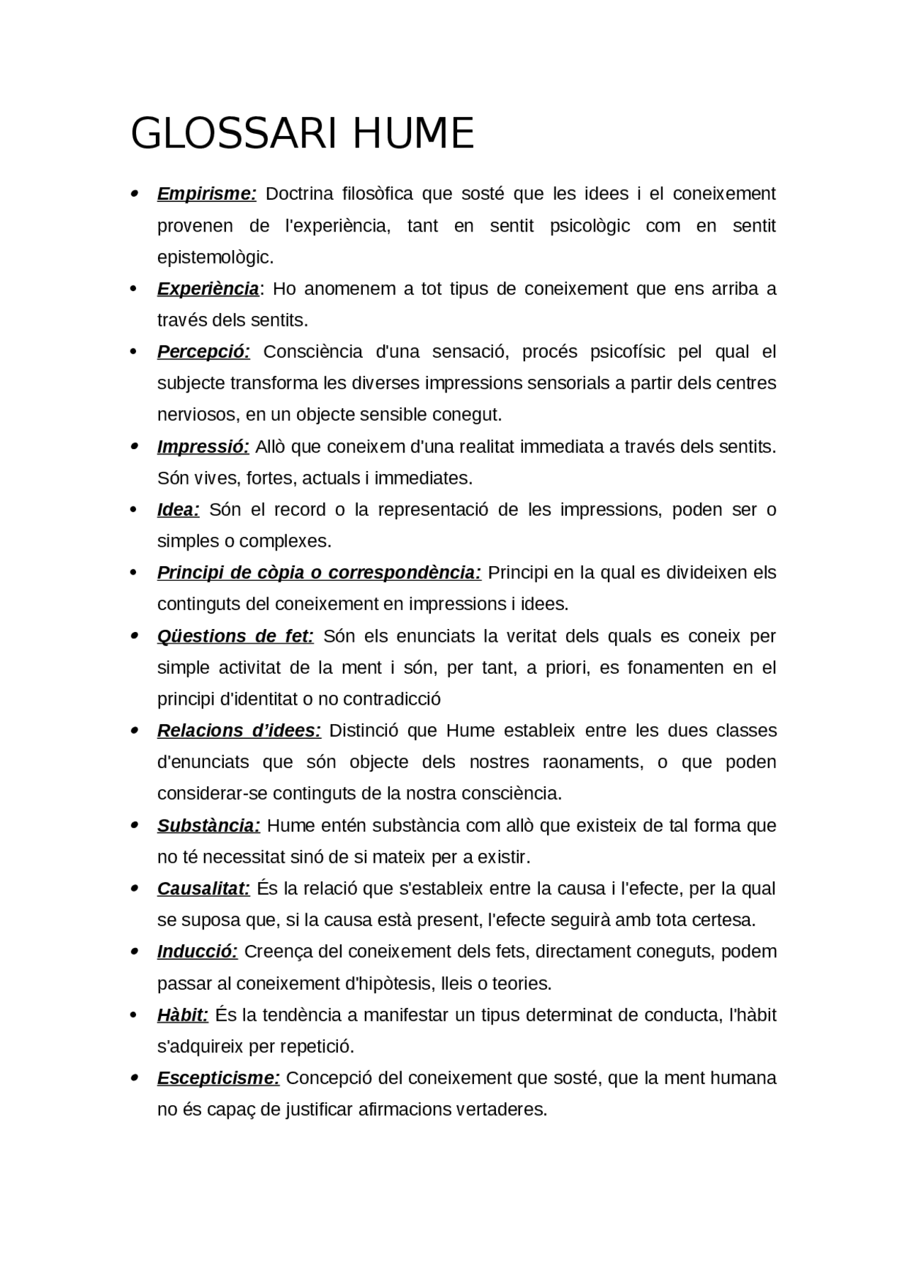 Glossari De David Hume Docsity