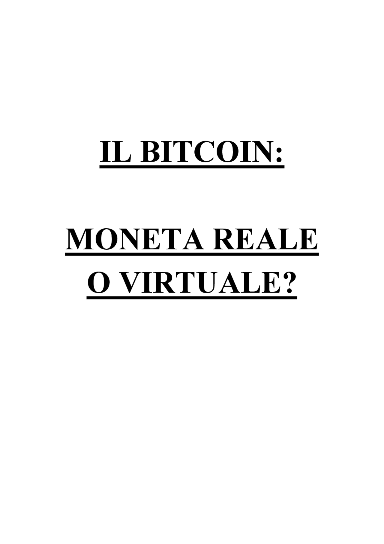 Il Bitcoin Moneta Reale O Virtuale Docsity