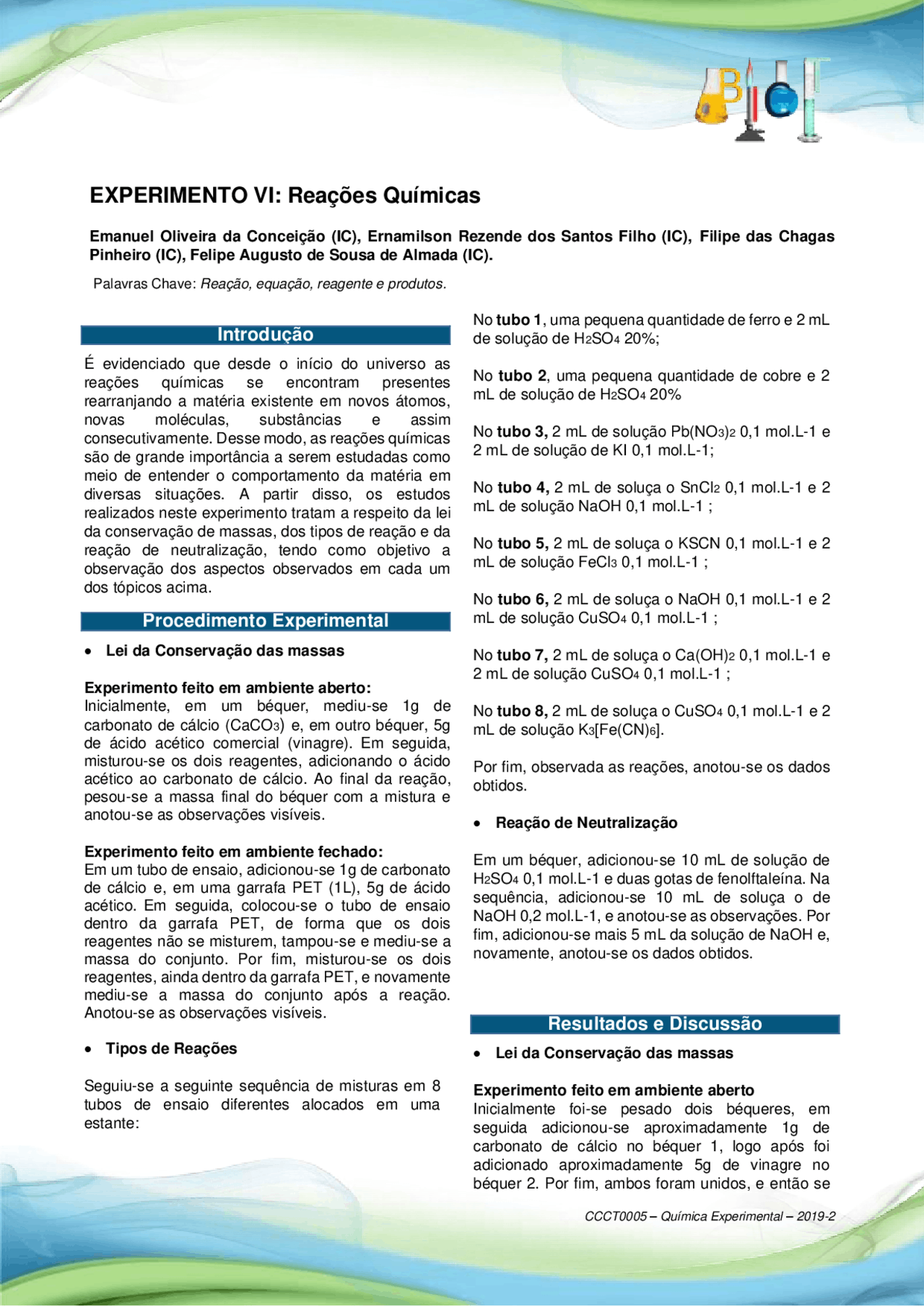 Relatório Reações Químicas Docsity