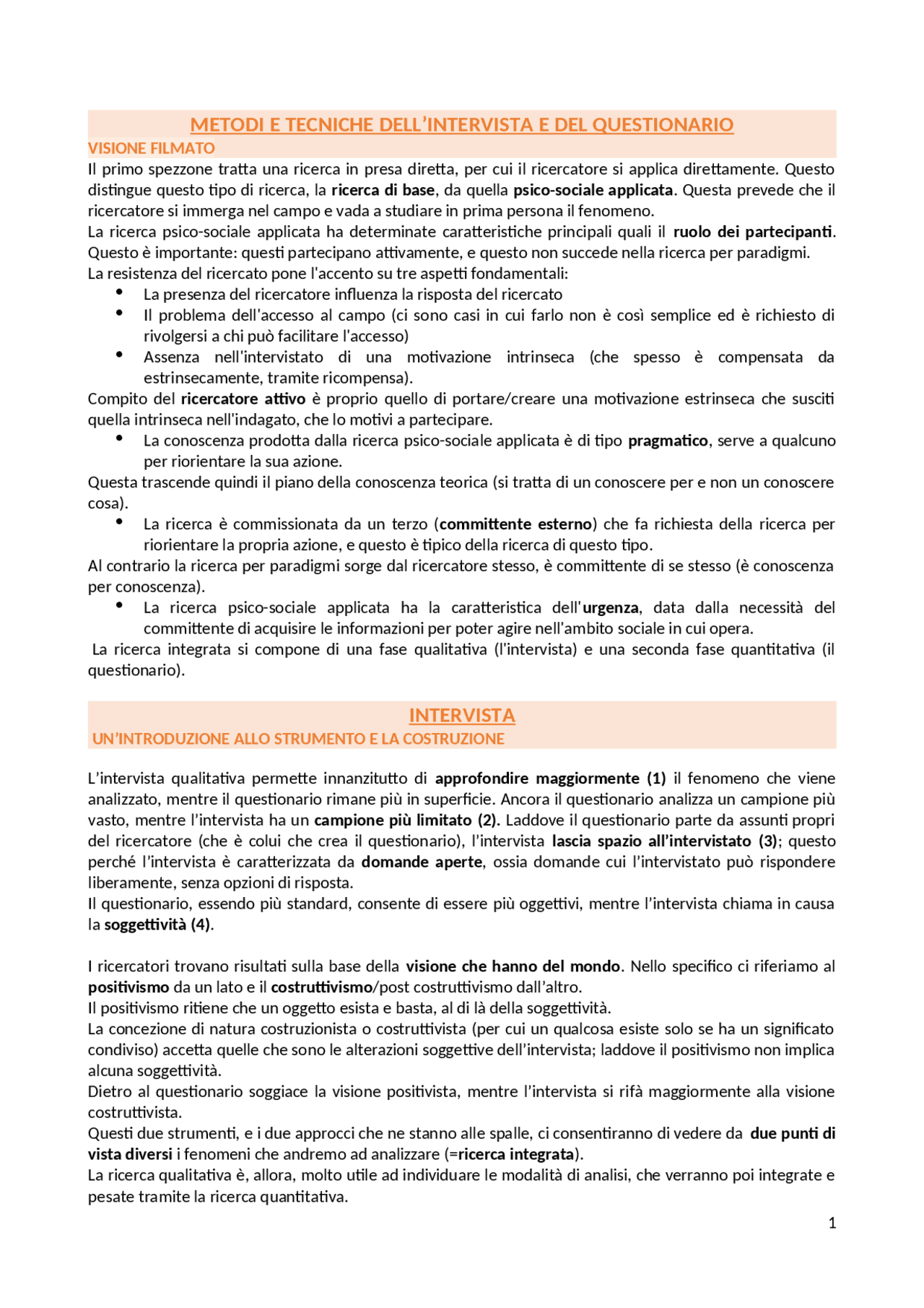 Metodi e tecniche dell'intervista e del questionario appunti (UCSC ...