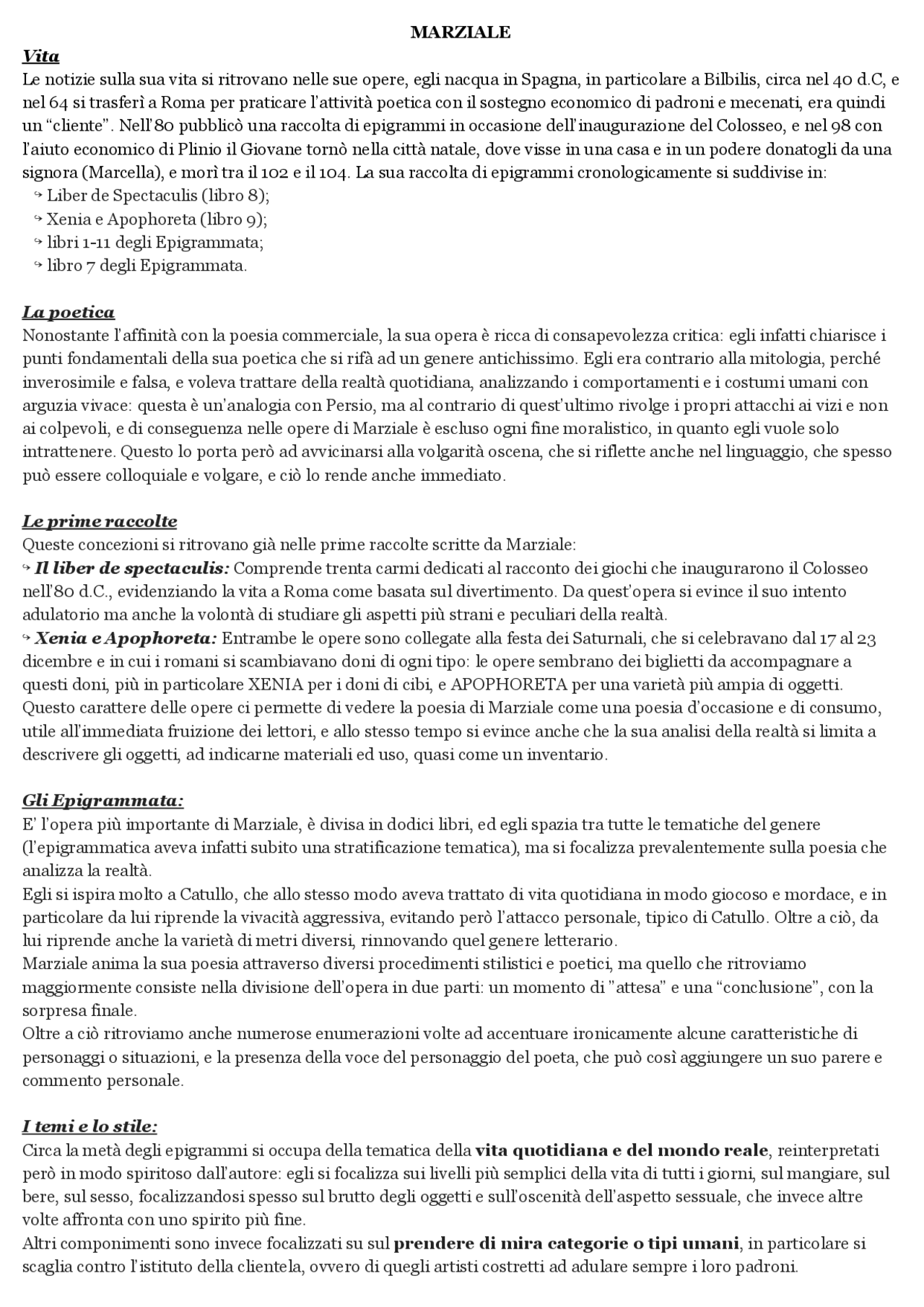 Marziale: vita e opere - Docsity