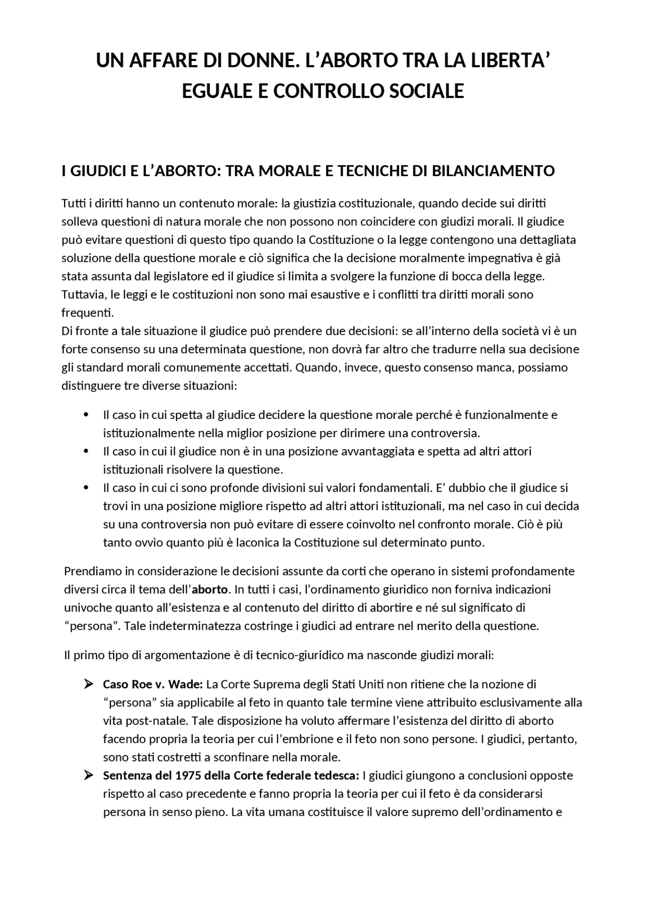 Riassunti Delle Dispense Un Affare Di Donne Docsity