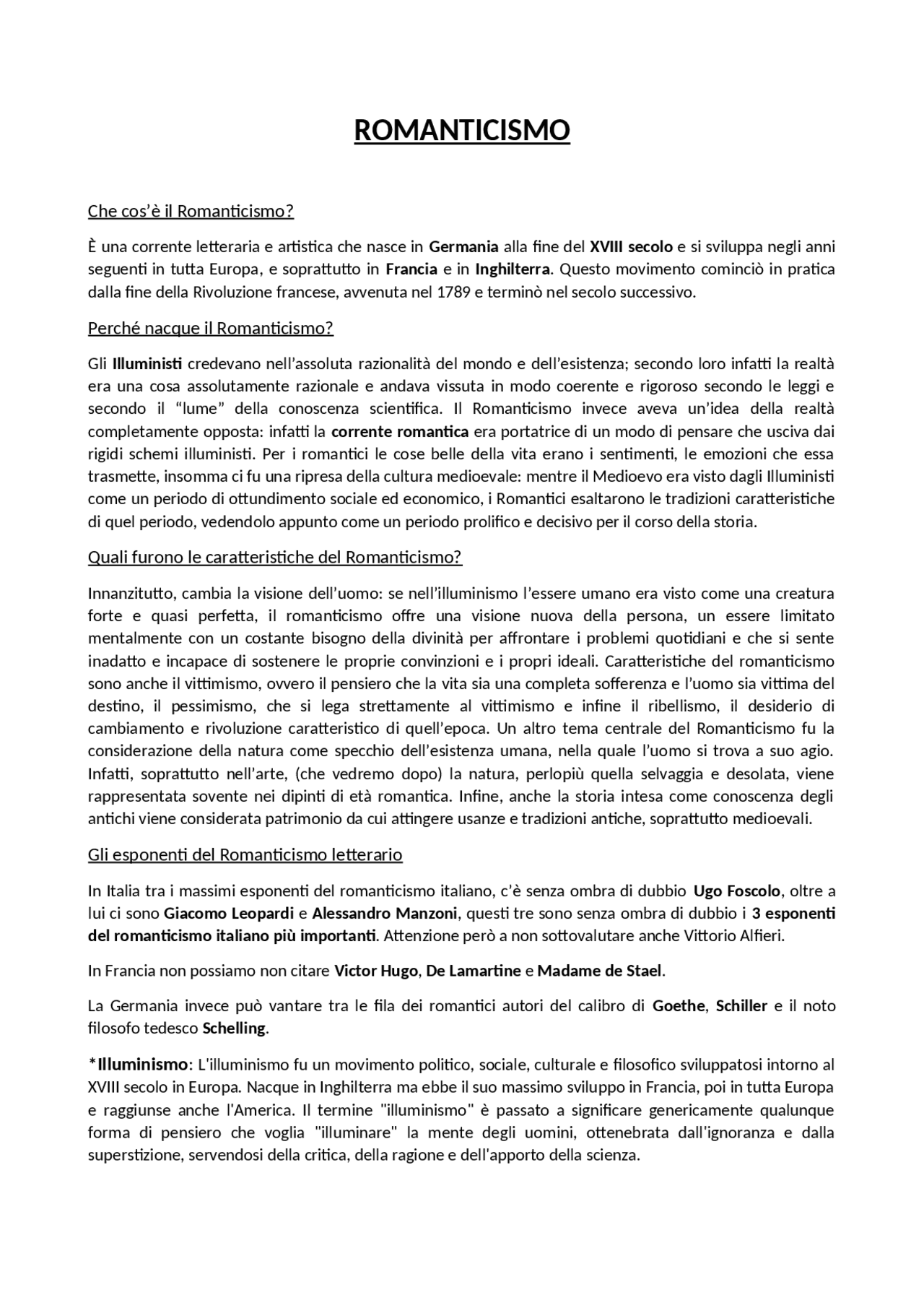 Appunti sul Romanticismo - Docsity