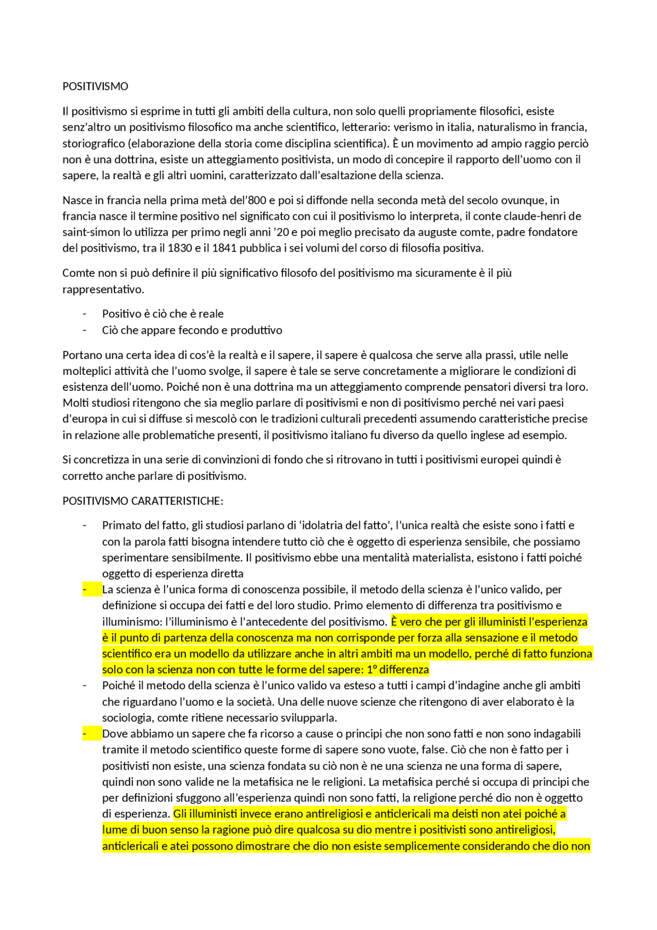 Appunti Sul Positivismo Più Nello Specifico Su Auguste Comte Docsity