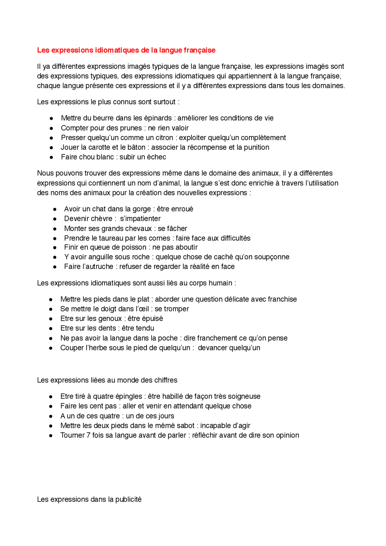 Les expressions idiomatiques de la langue française - Docsity