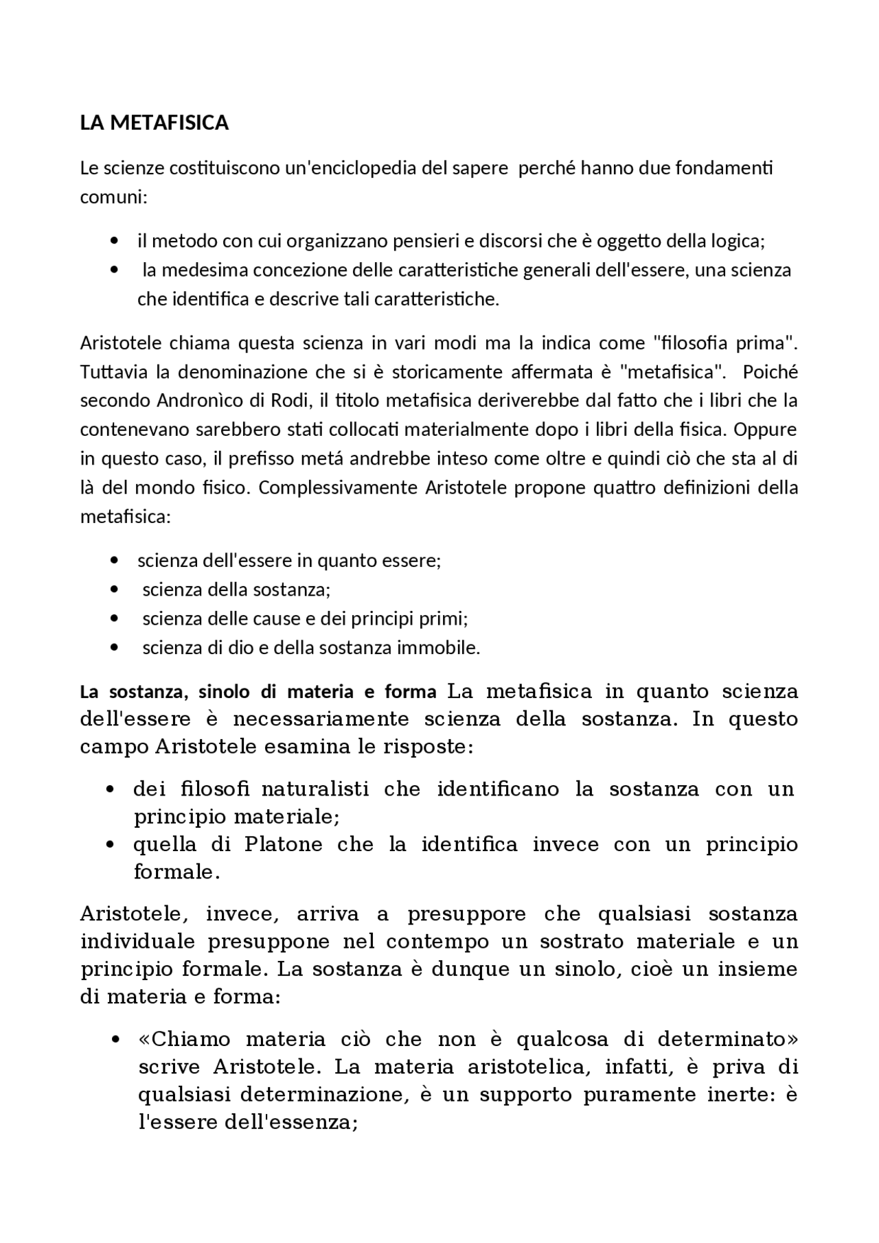 Metafisica Di Aristotele Docsity