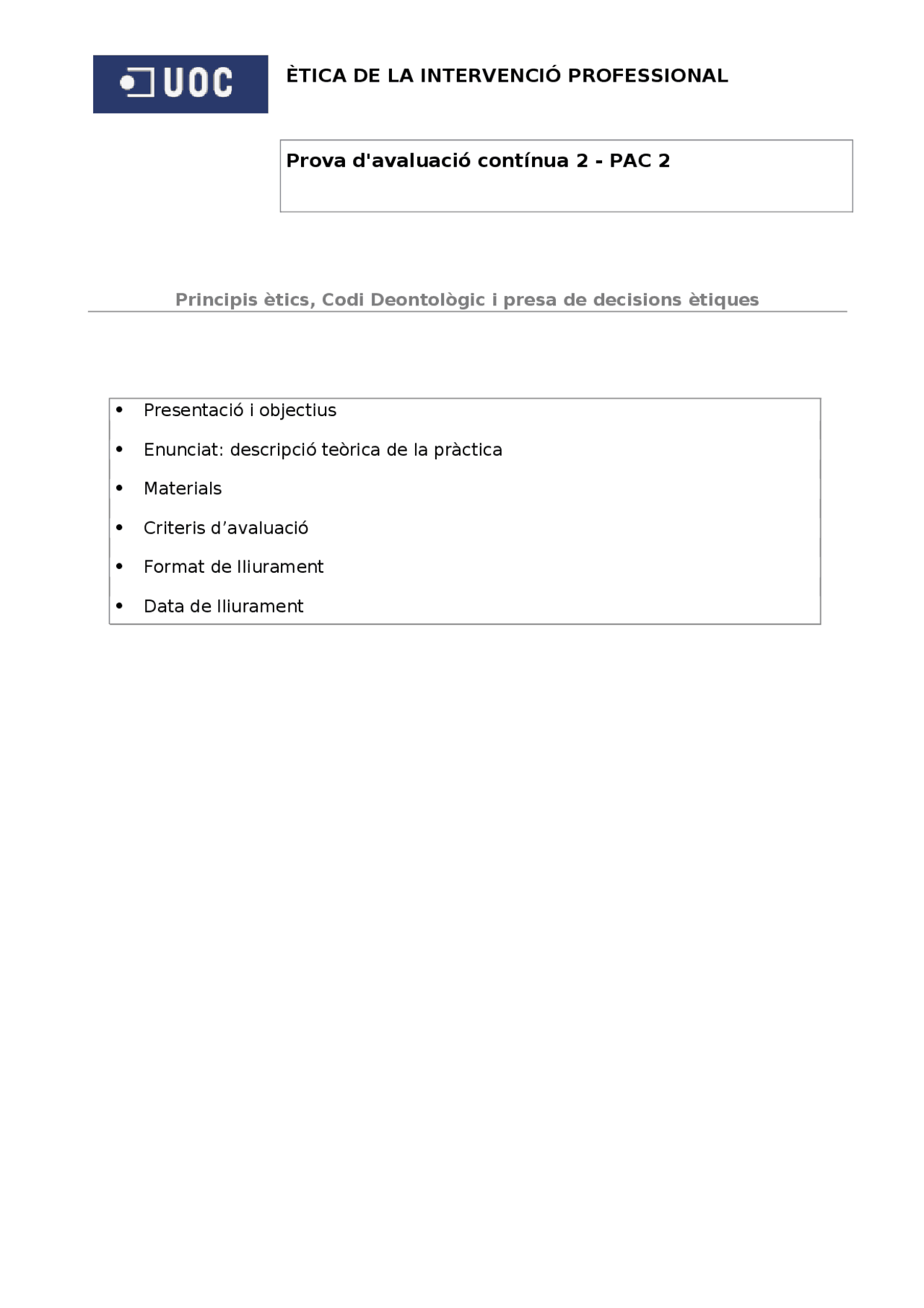 PAC 2 ENUNCIADO DE ETICA - Docsity