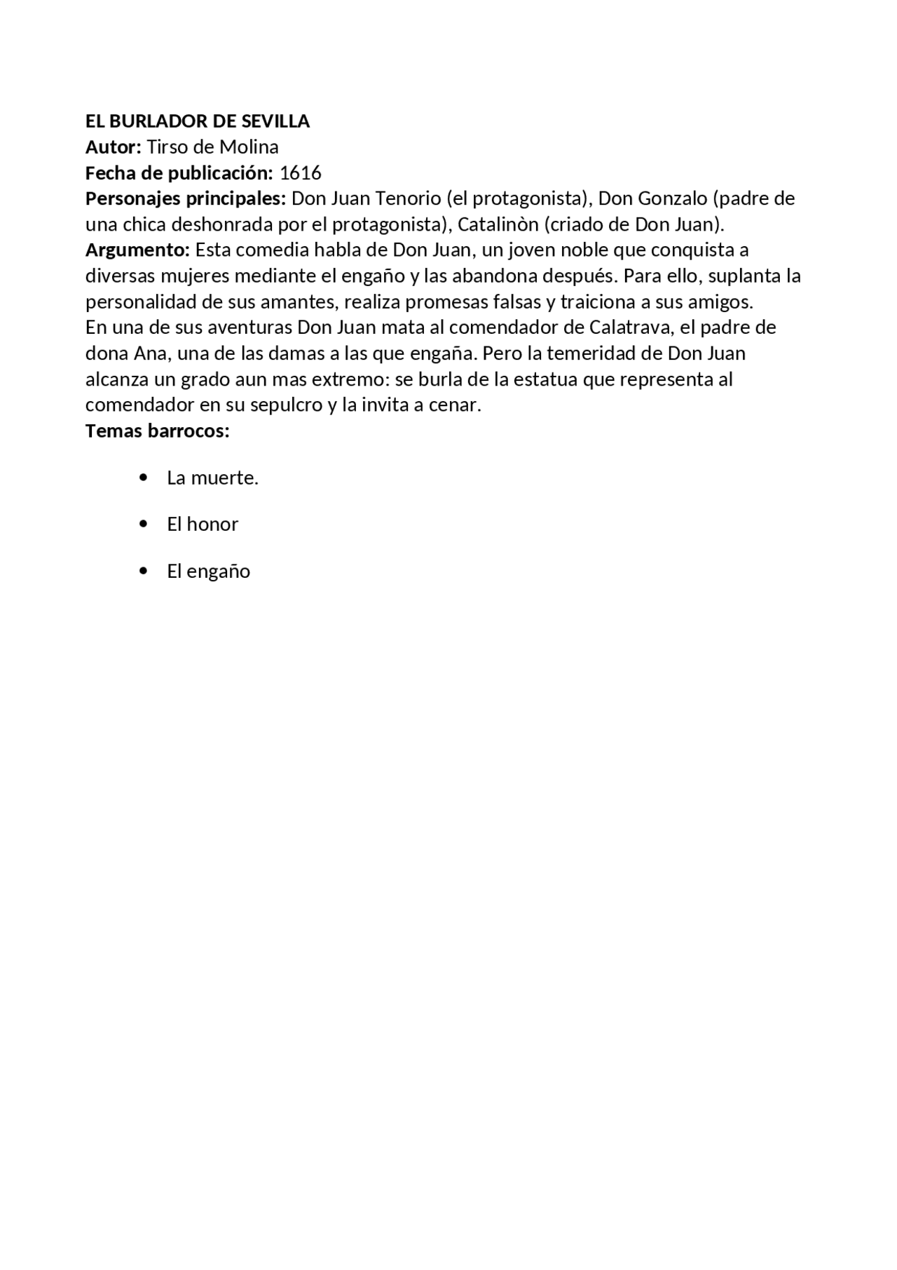 El burlador de sevilla - Docsity