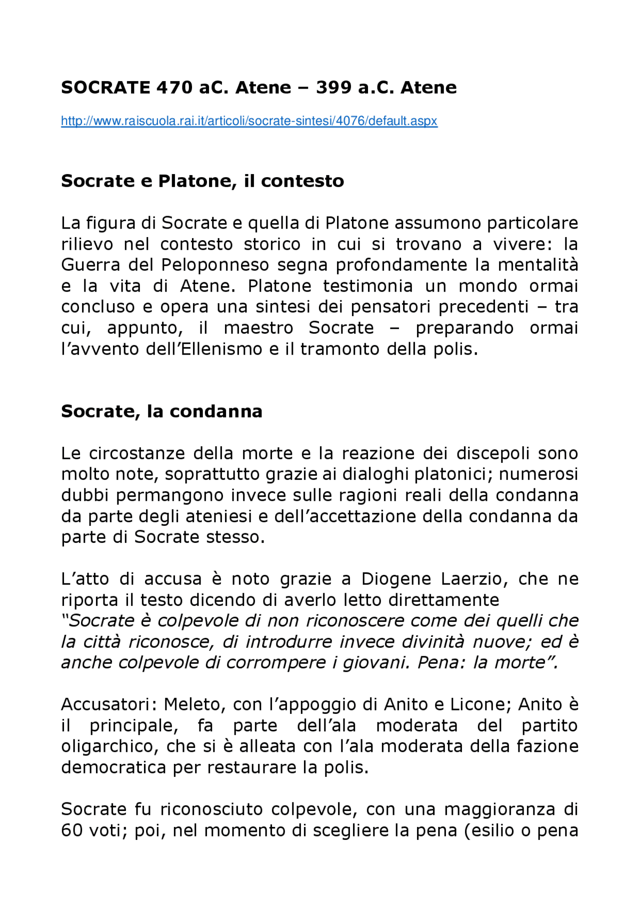 Socrate Vita E Opere Letteratura Greca Docsity