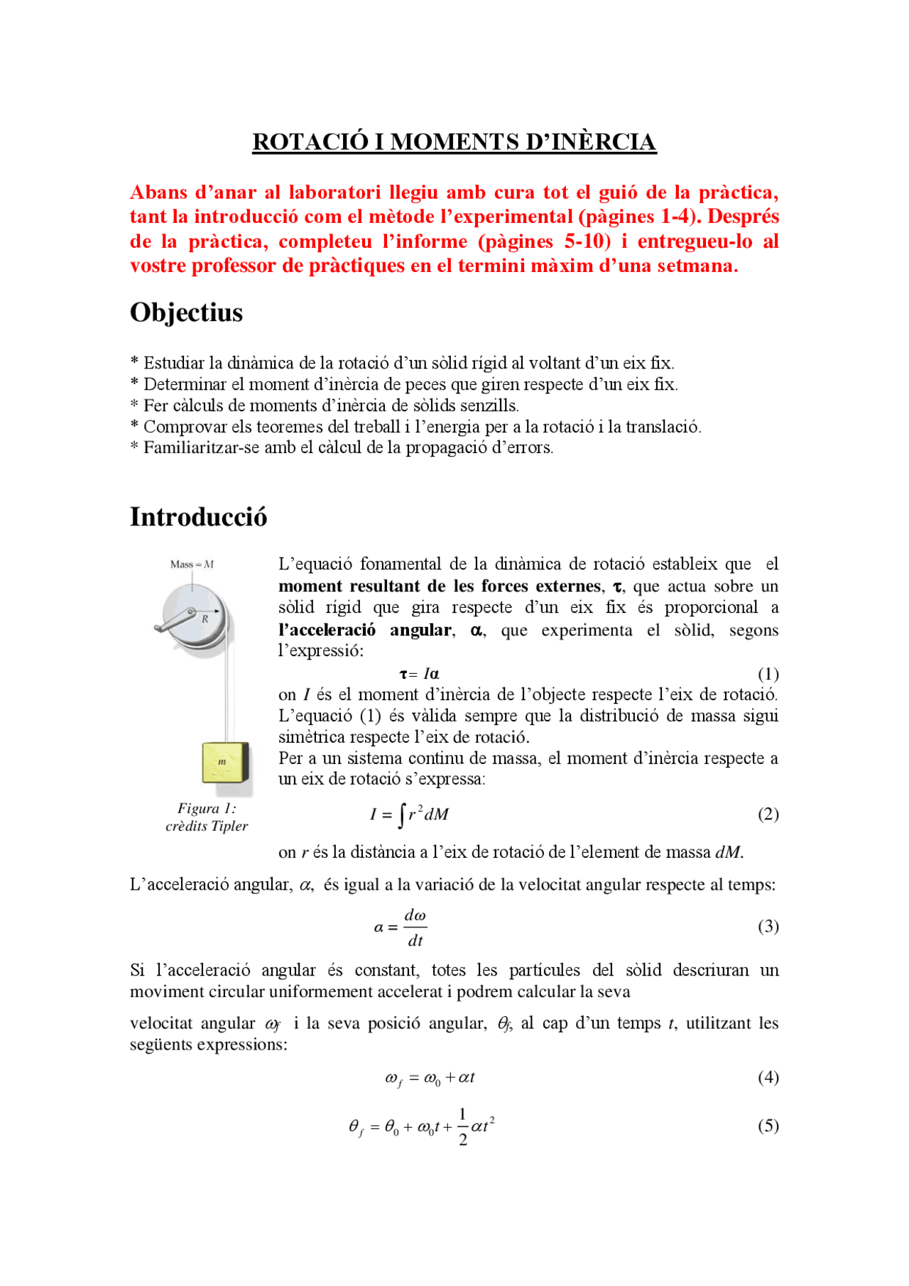 Rotación y momentos de inercia - Docsity