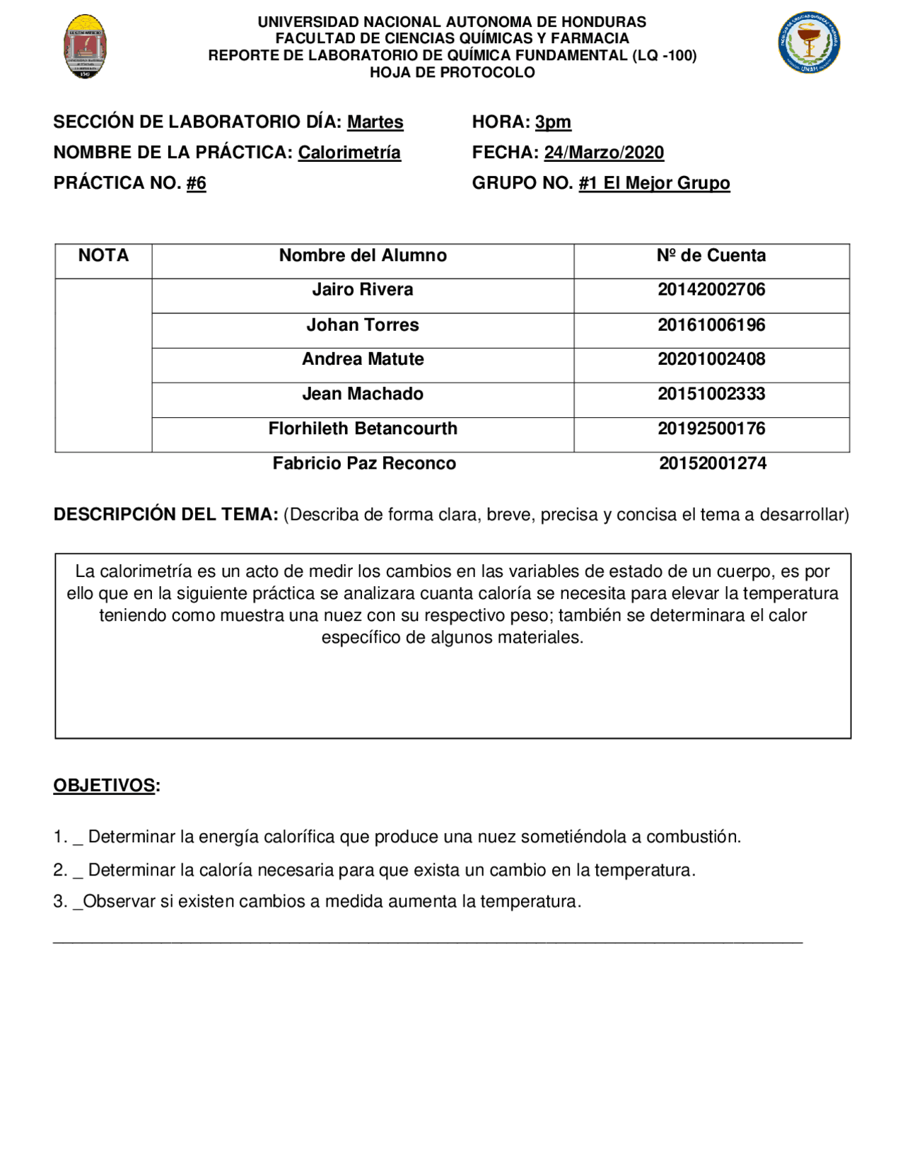 Calorímetría Química Docsity