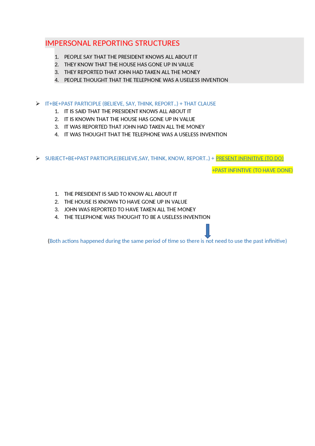 GRAMMAR. IMPERSONAL REPORTING STRUCTURES - Docsity