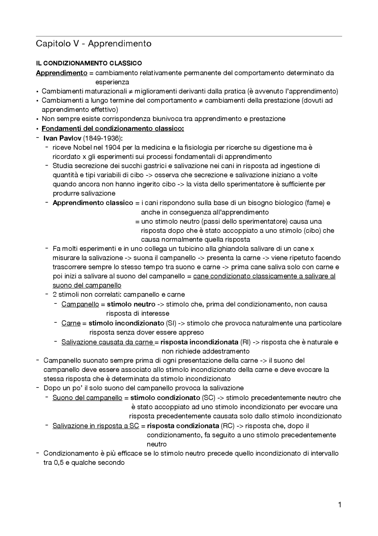 Apprendimento Riassunto Docsity