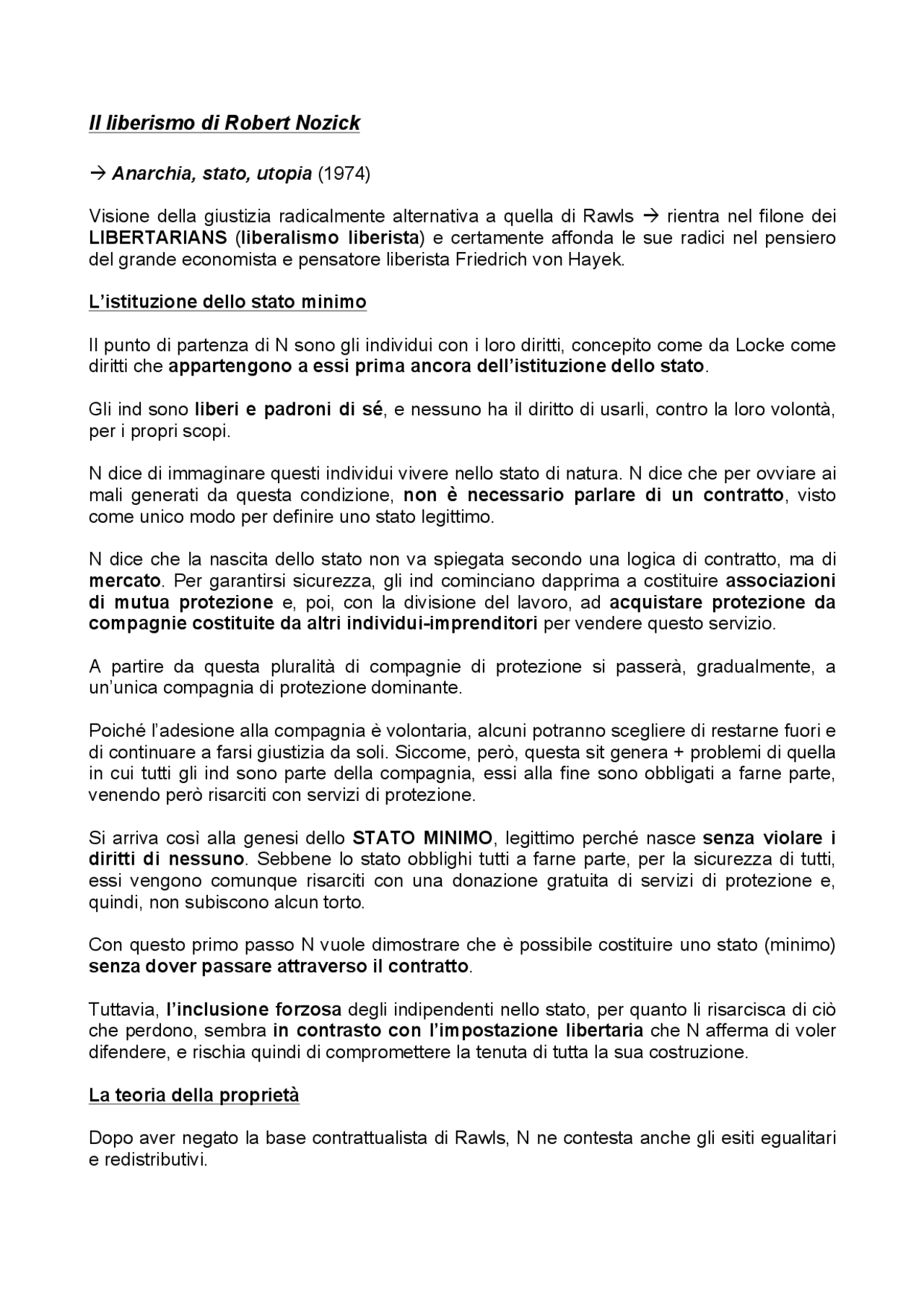 Il liberismo di Nozick - Docsity