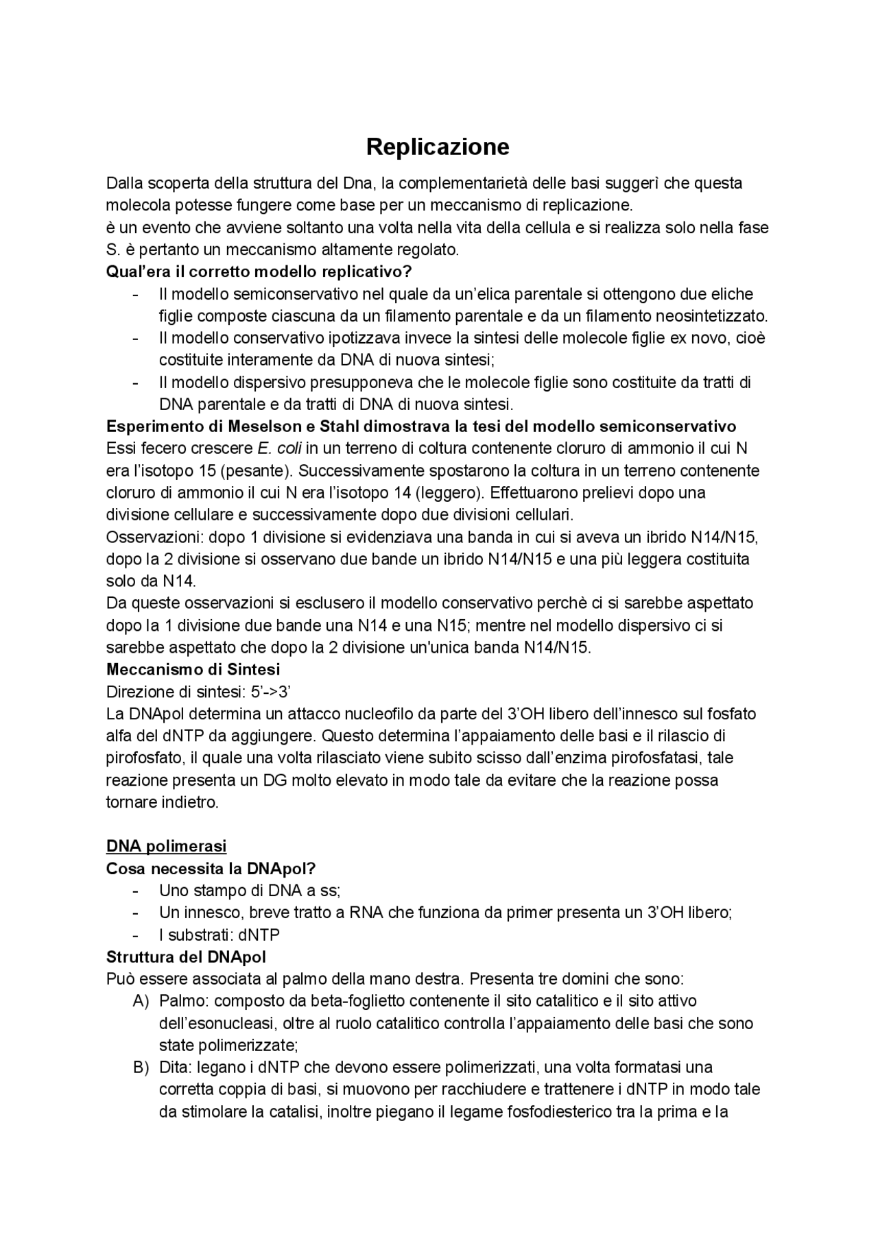 Replicazione Del Dna Sistemi Di Riparazione Del Genoma E Meccanismi Di