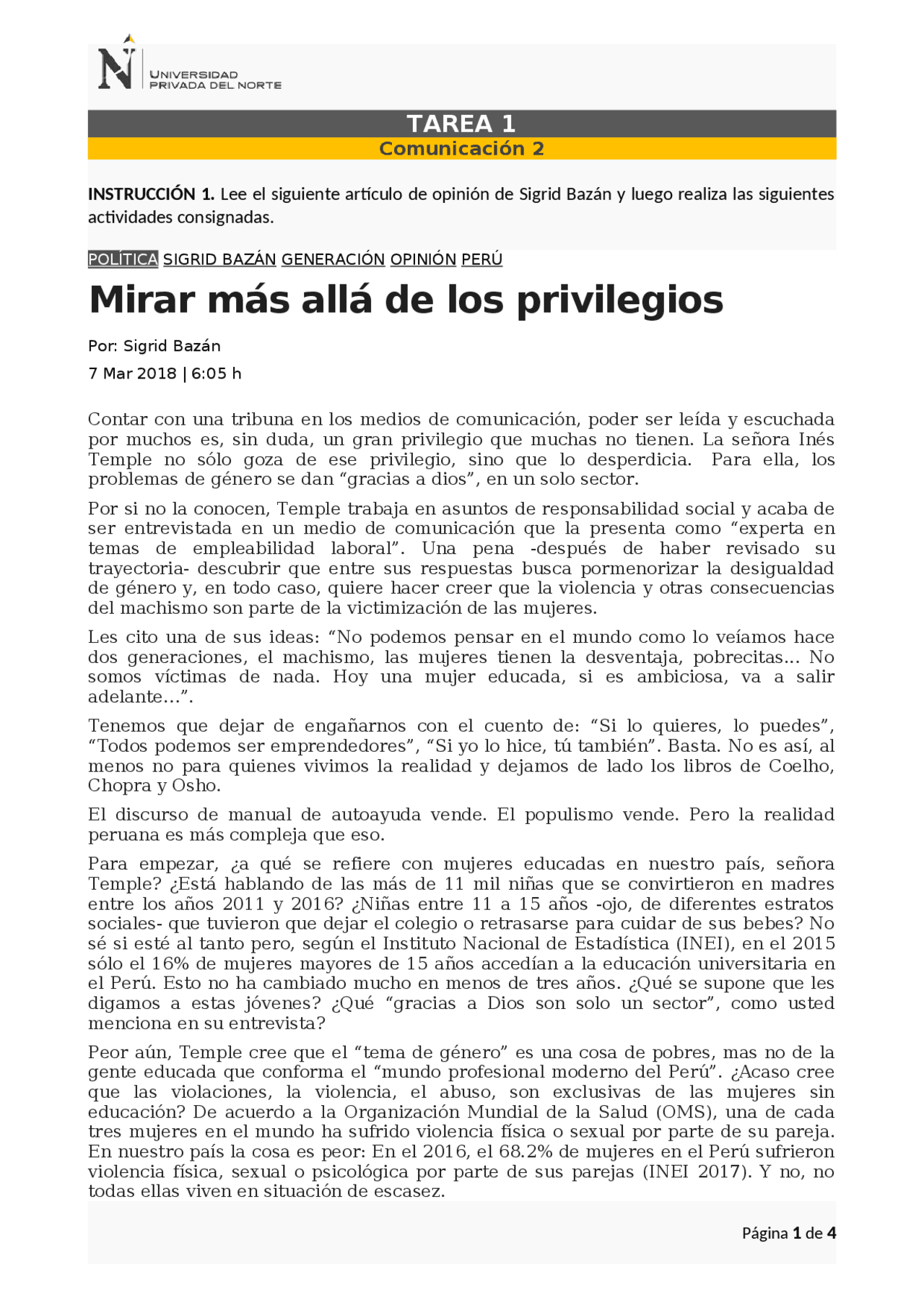 T1 Comunicacion 1 Upn Ejercicios De Comunicación Docsity