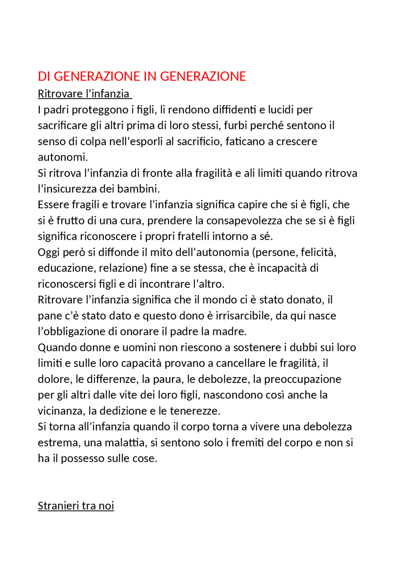 Di Generazione In Generazione Di Ivo Lizzola Docsity
