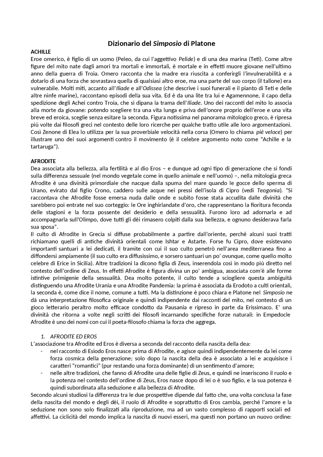 Dizionario del Simposio di Platone - Docsity