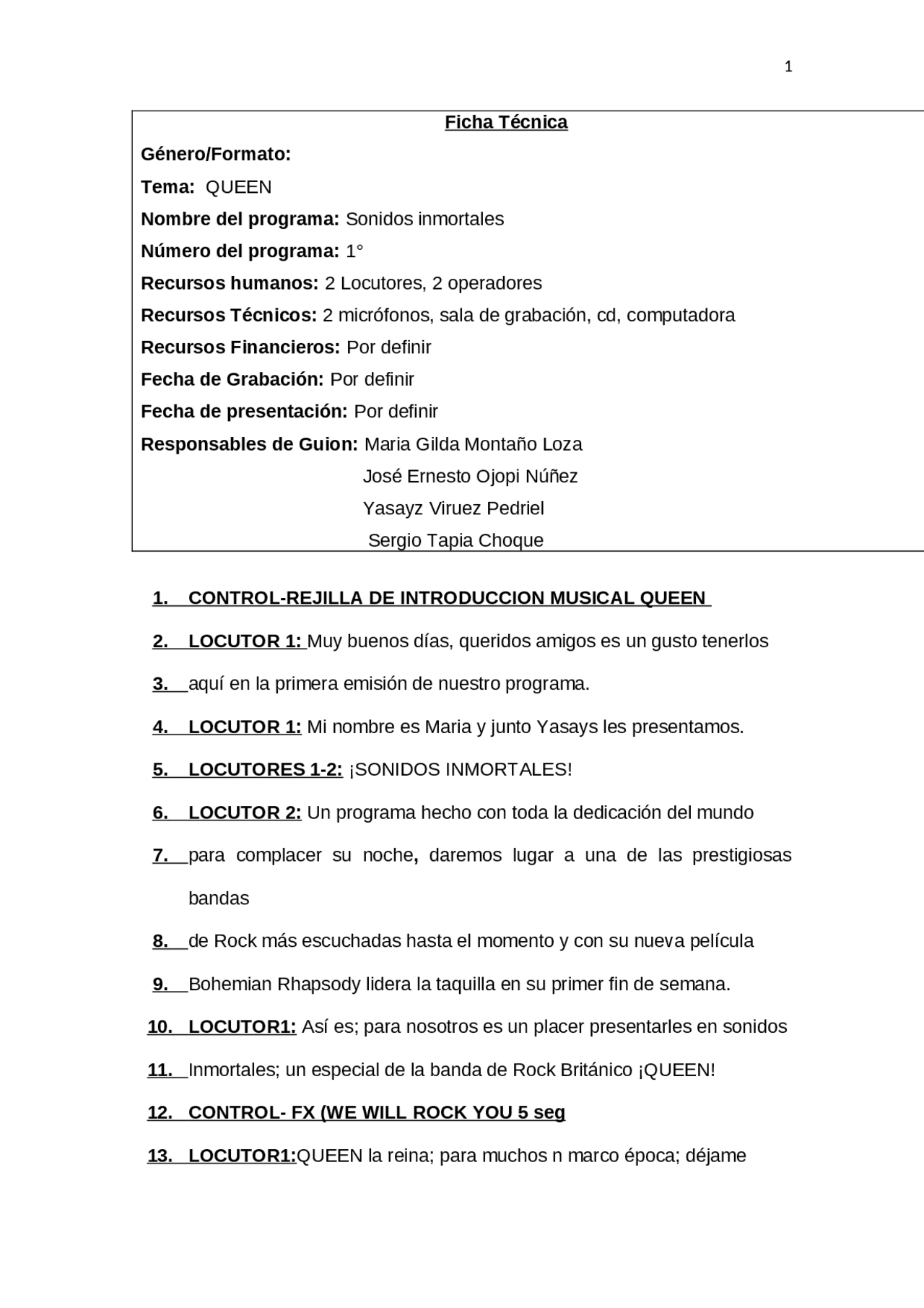 Modelo de libreto radiofónico - Docsity