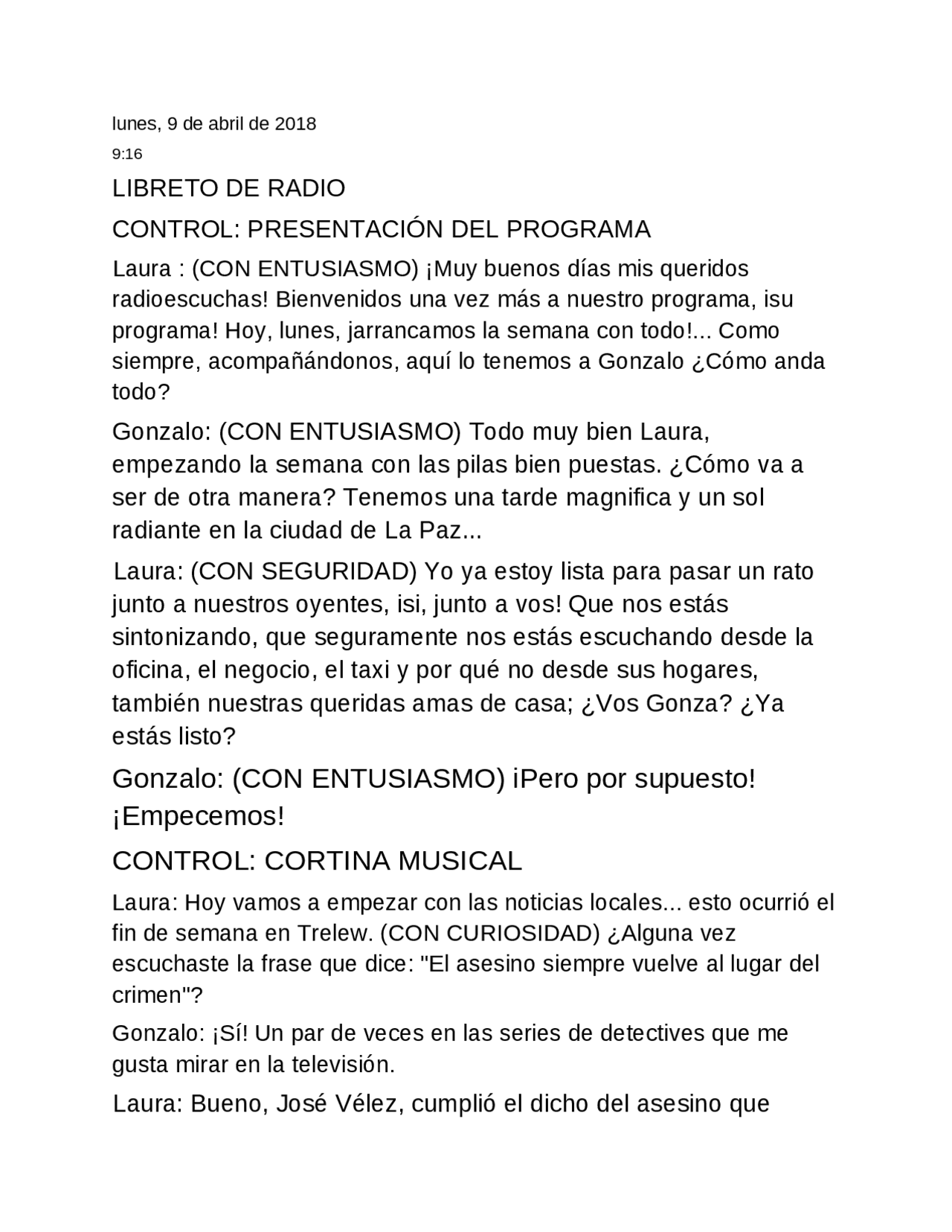 Libreto de radio ( guía de trabajo) - Docsity