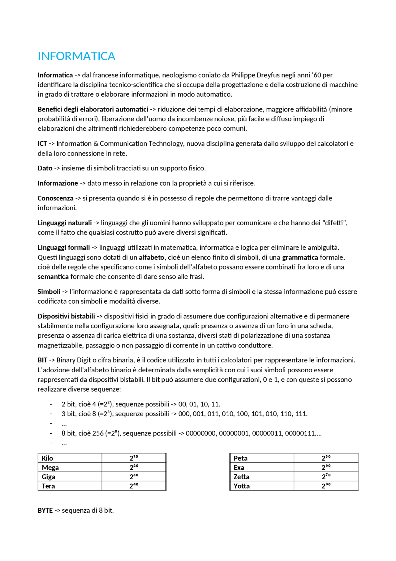 Sintesi Informatica Sde Docsity