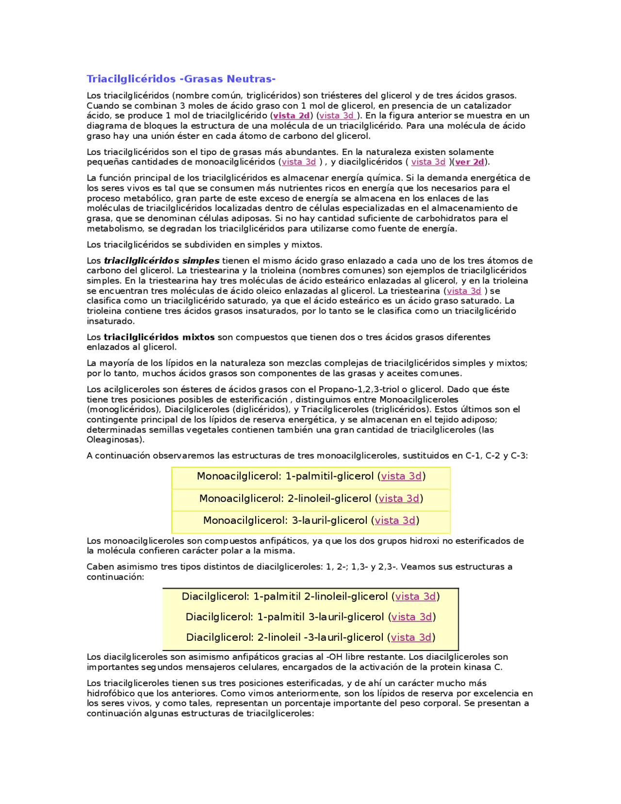 Triacilgliceridos -Grasas Neutrales- - Docsity