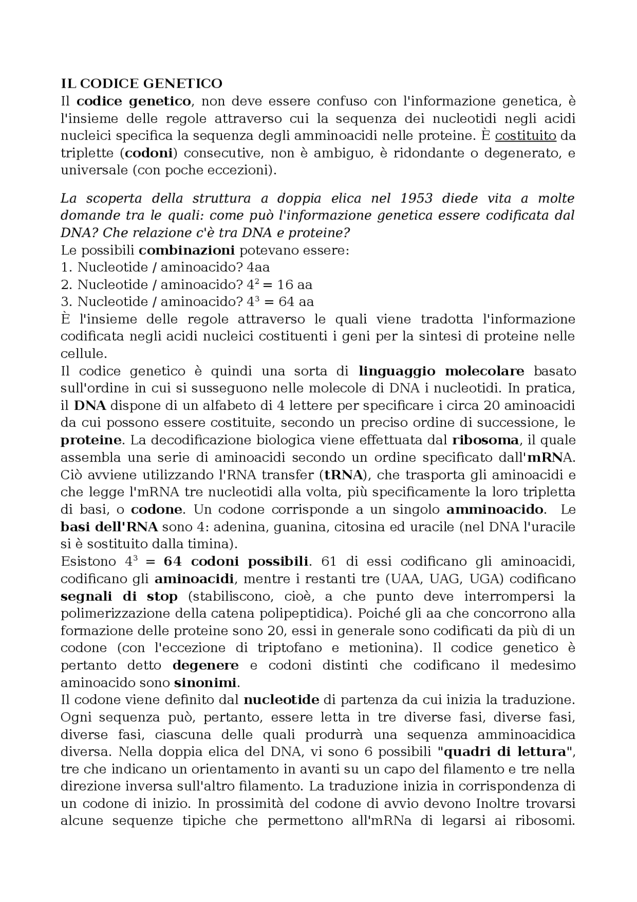 Genetica per biologia animale. - Docsity