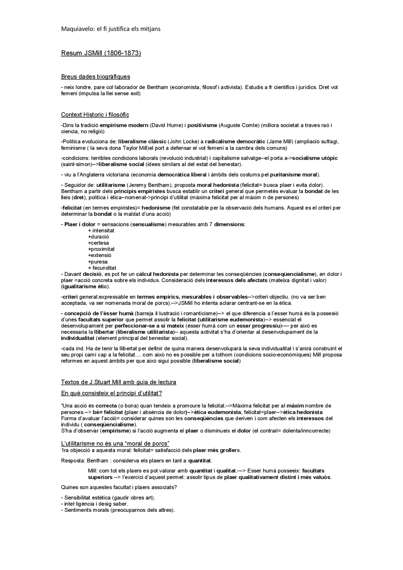 Apunt/resum J.Stuart Mill - Docsity