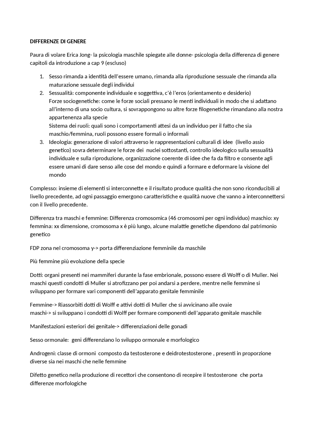 Appunti Di Psicologia Delle Differenze Di Genere Docsity