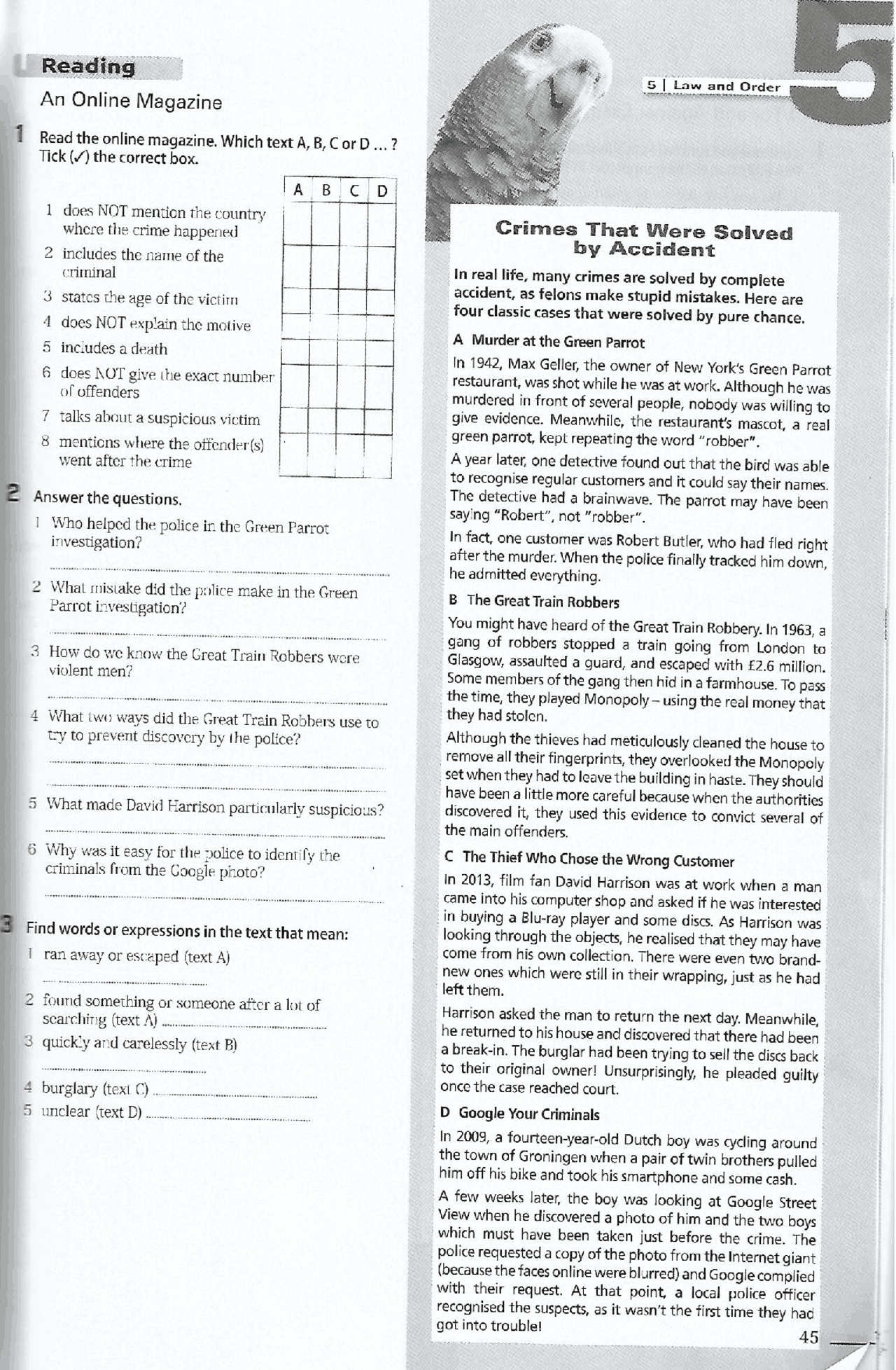 Reading exercices- 2o Bachillerato | Ejercicios de Inglés | Docsity