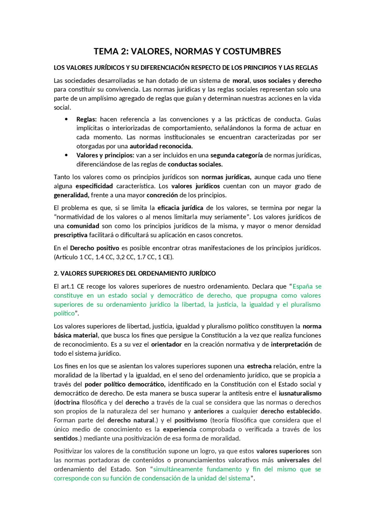 TEMA 2. VALORES, NORMAS Y COSTUMBRES | Apuntes de Deontología | Docsity