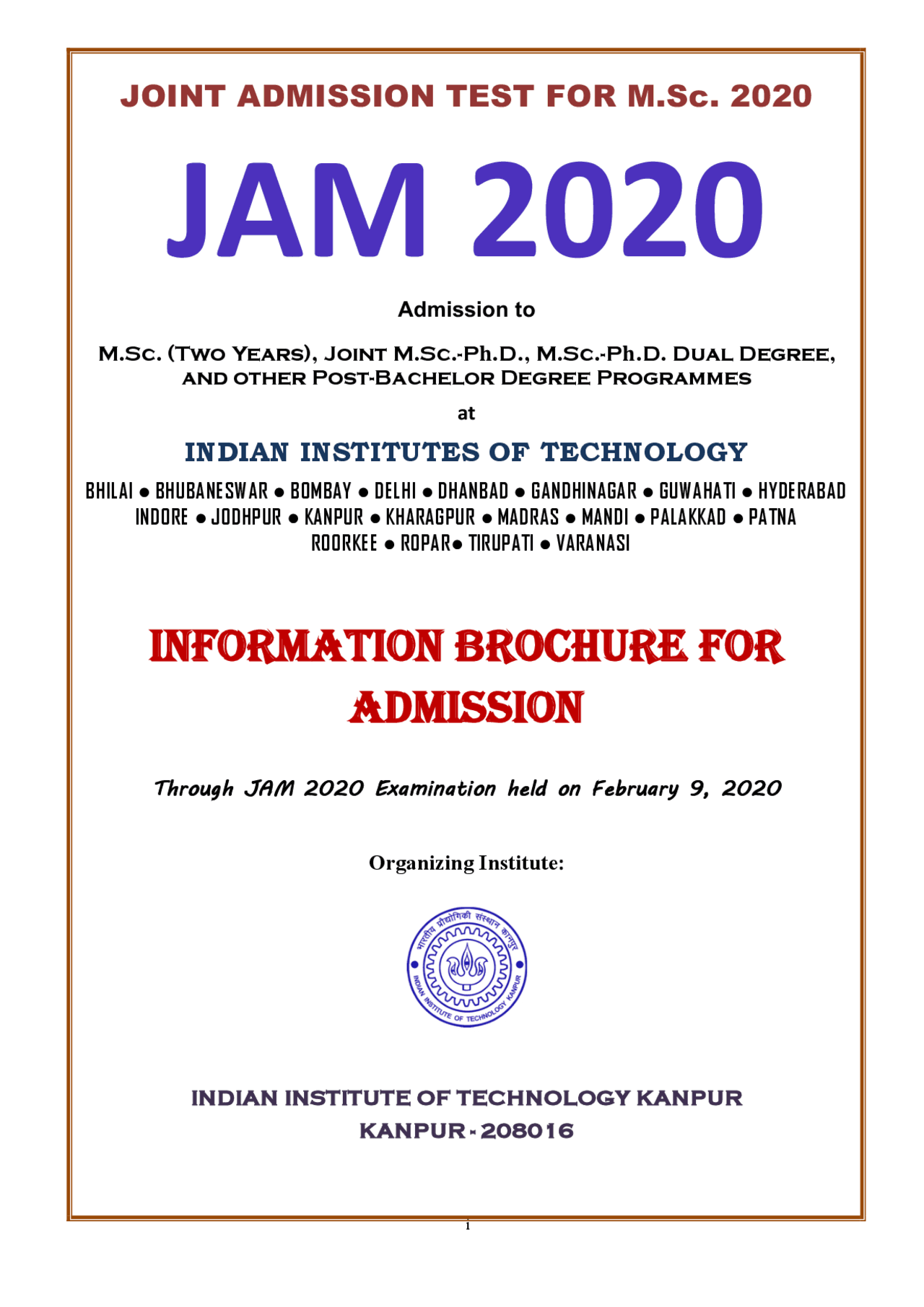 Jam brochure for iit jam 2020 - Docsity