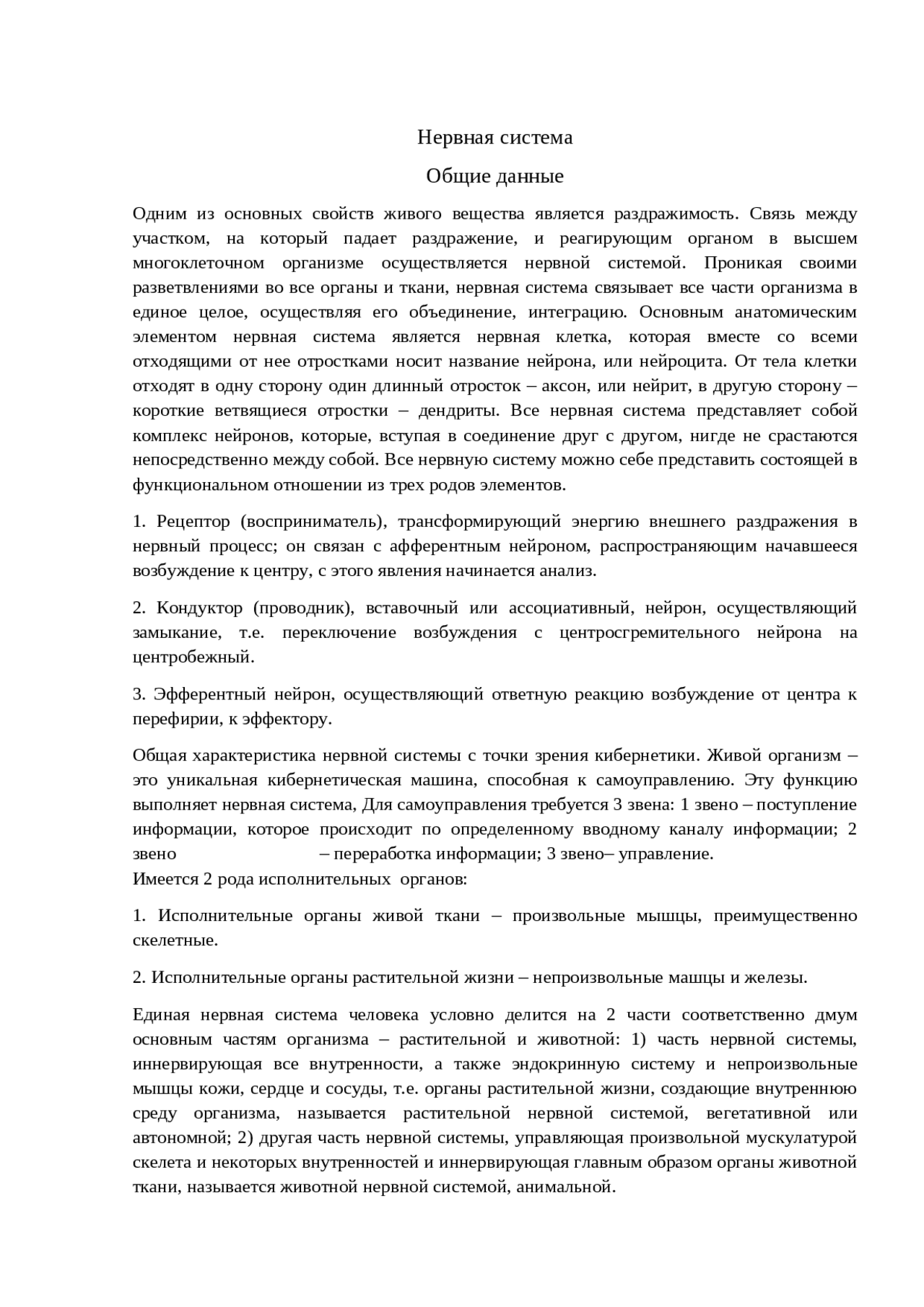Анатомия Нервная система Docsity