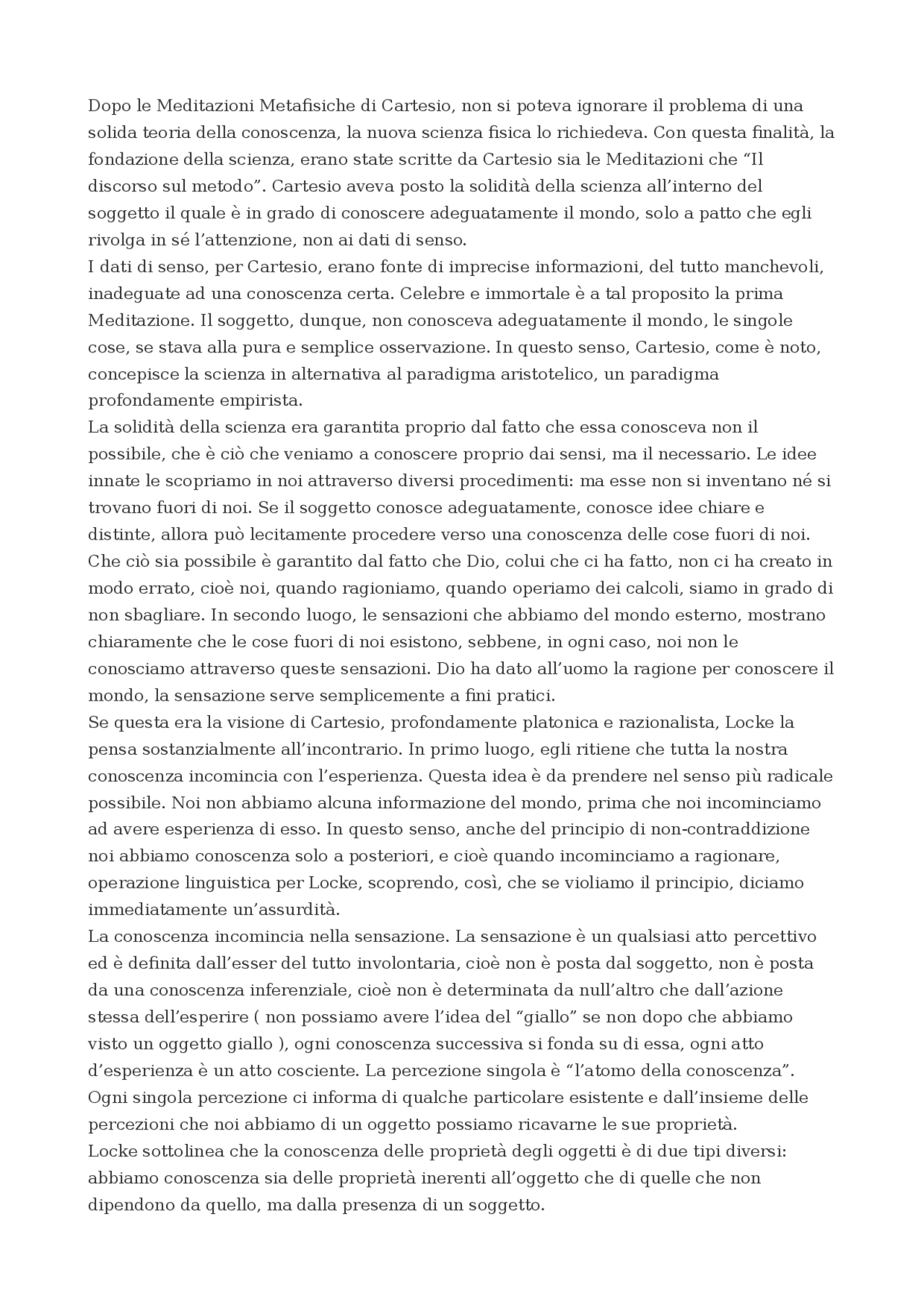 Il Pensiero Di Locke Sintesi Del Corso Di Filosofia Moderna Docsity