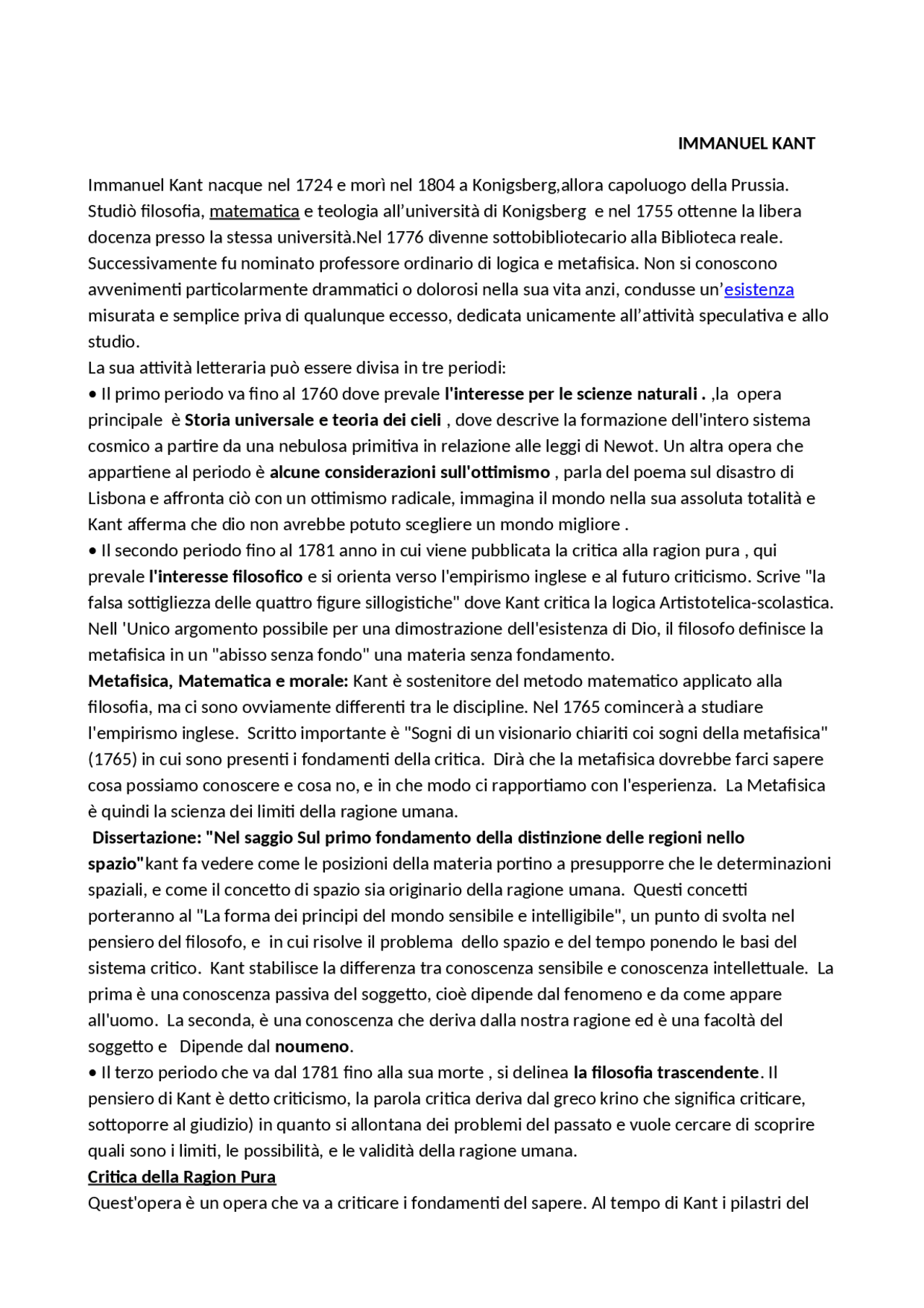 Appunti Immanuel Kant Docsity