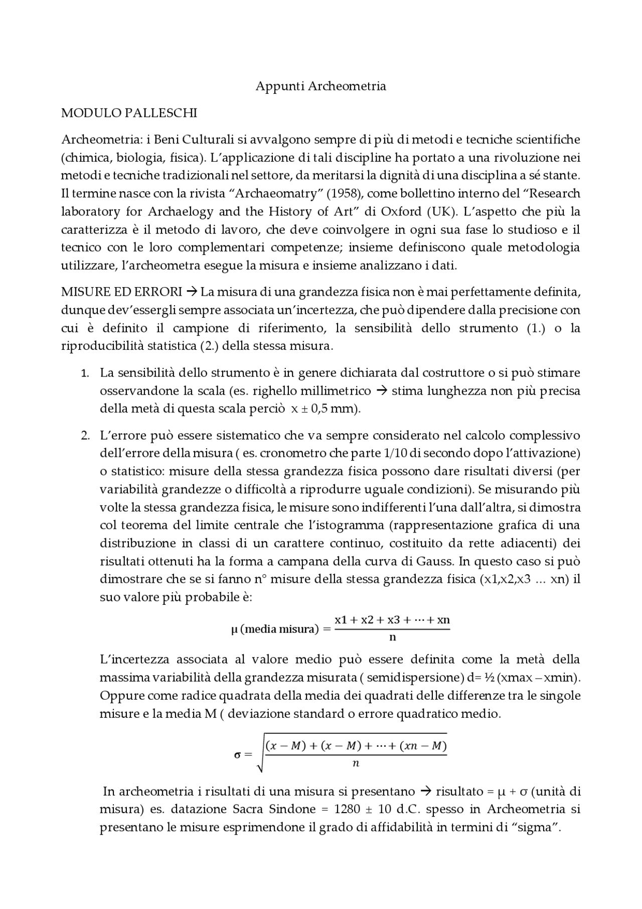 Appunti Di Archeometria Appunti Di Archeologia Docsity
