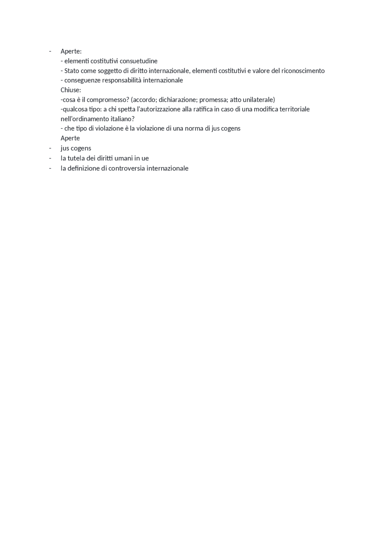 Diritto Internazionale Domande Esame Docsity