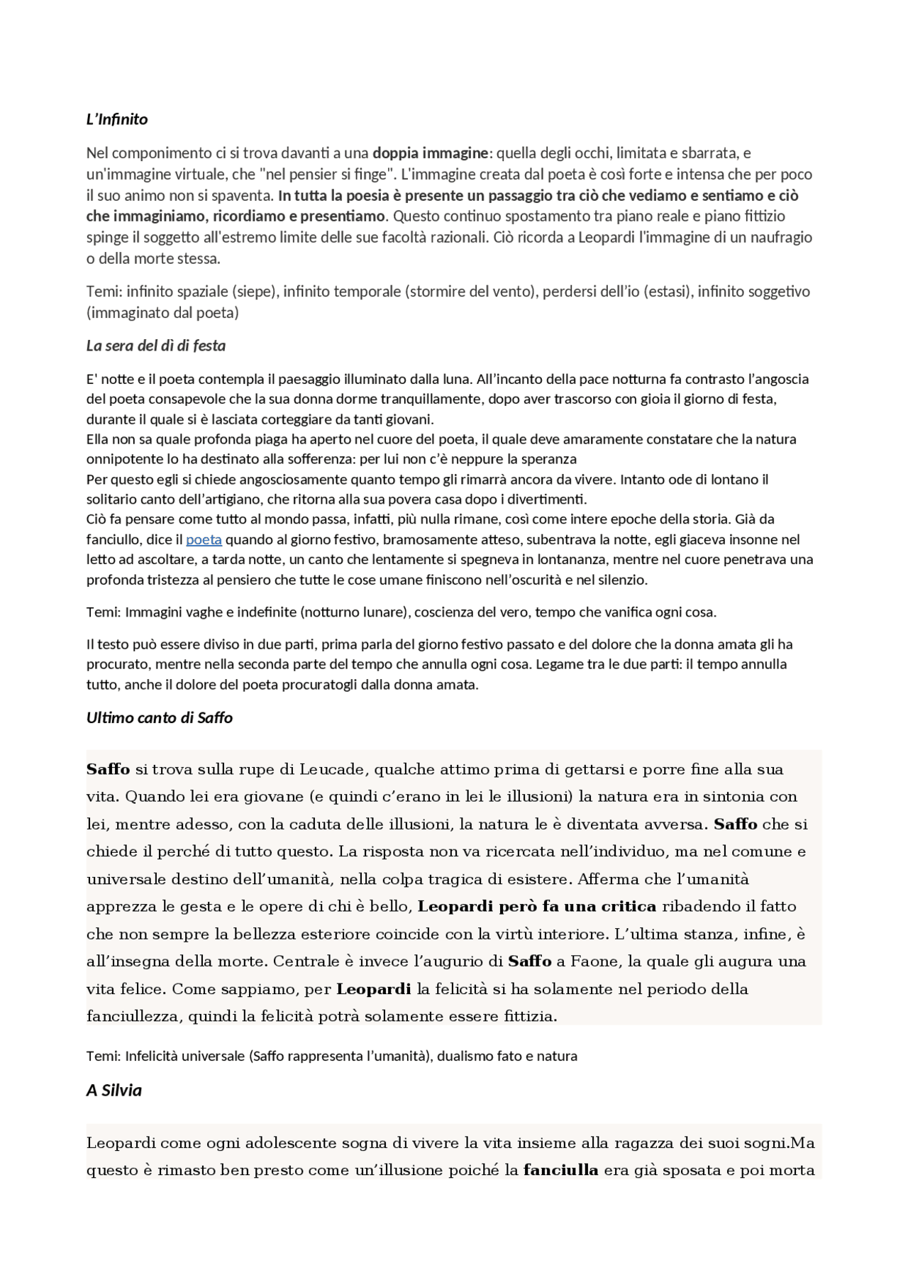 Poesi Di Giacomo Leopardi Docsity