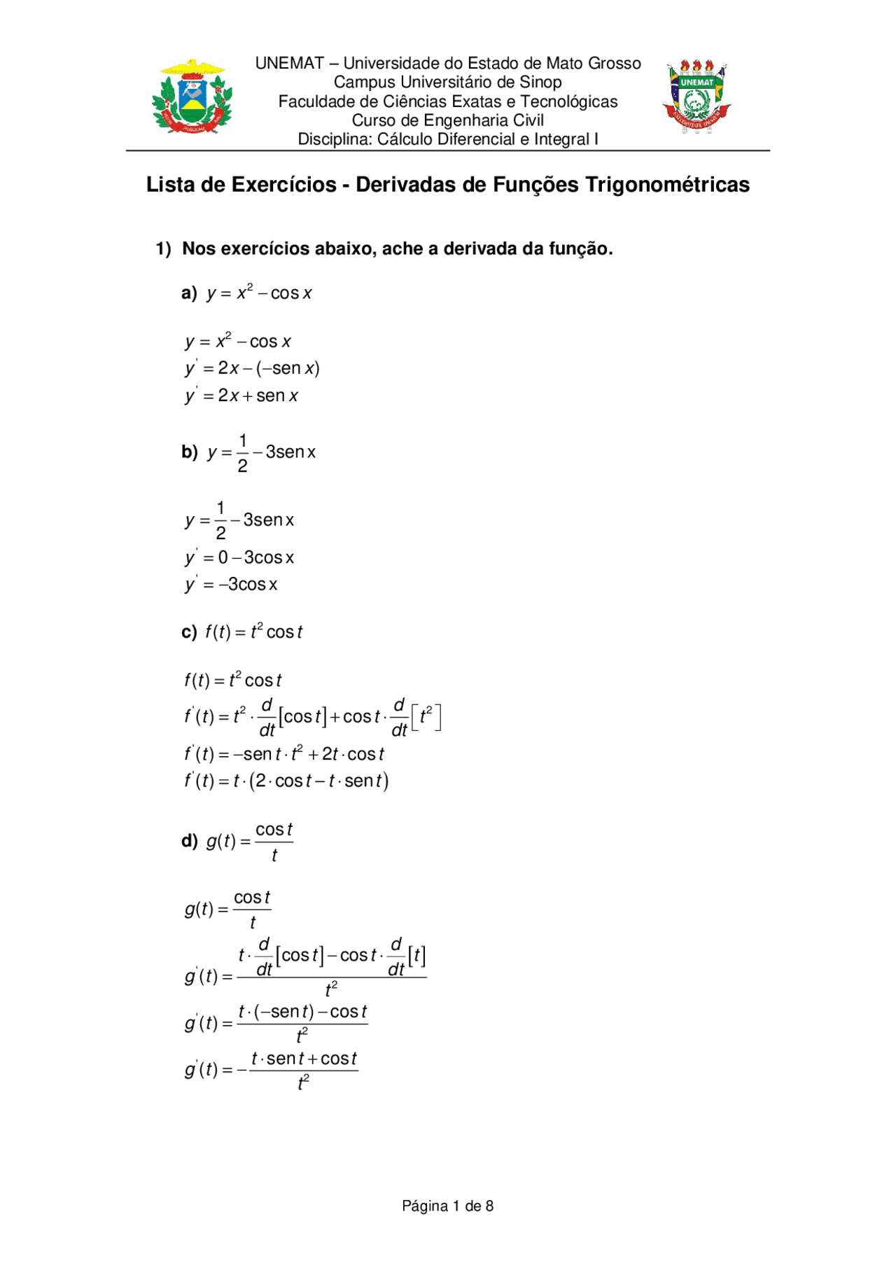 tabelas de integral, derivada e identidades trigonometricas, Resumos Cálculo